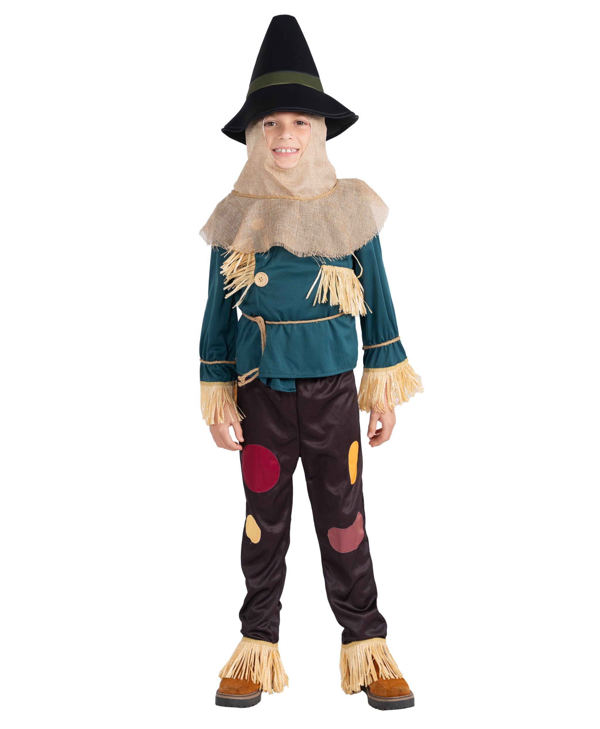 Dress Up America Scarecrow Costume – Kids, Patch Detail, Hat