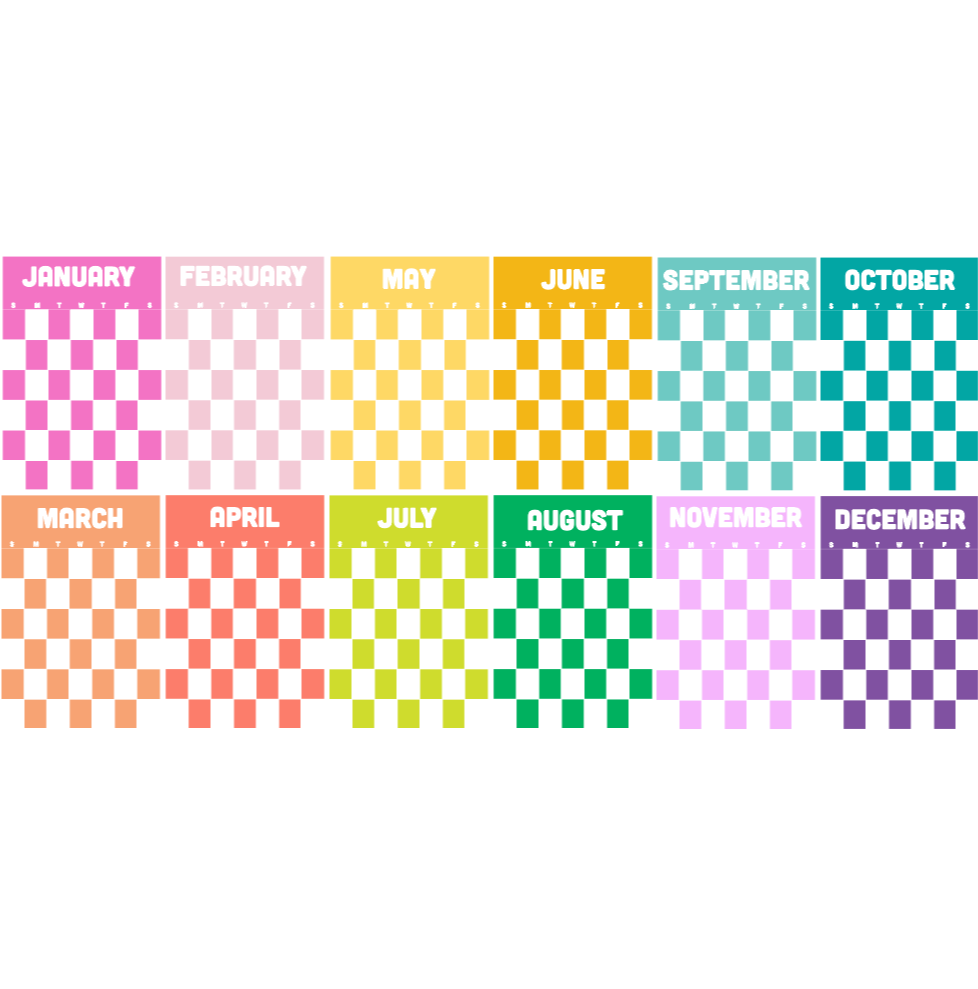 Rainbow Checkerboard Wall Calendar – Colorful Kids Room Decor | Kailo Chic