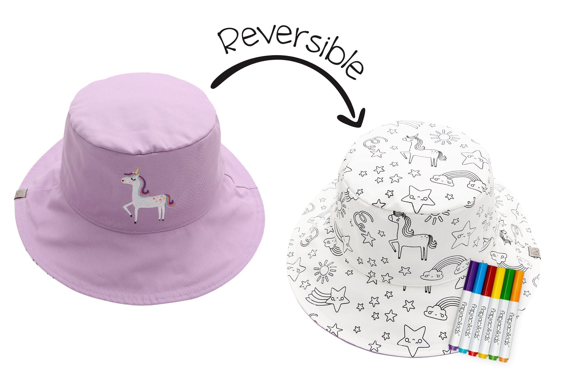FlapJackKids Wholesale Kids Reversible Coloring Sun Hat - Unicorn