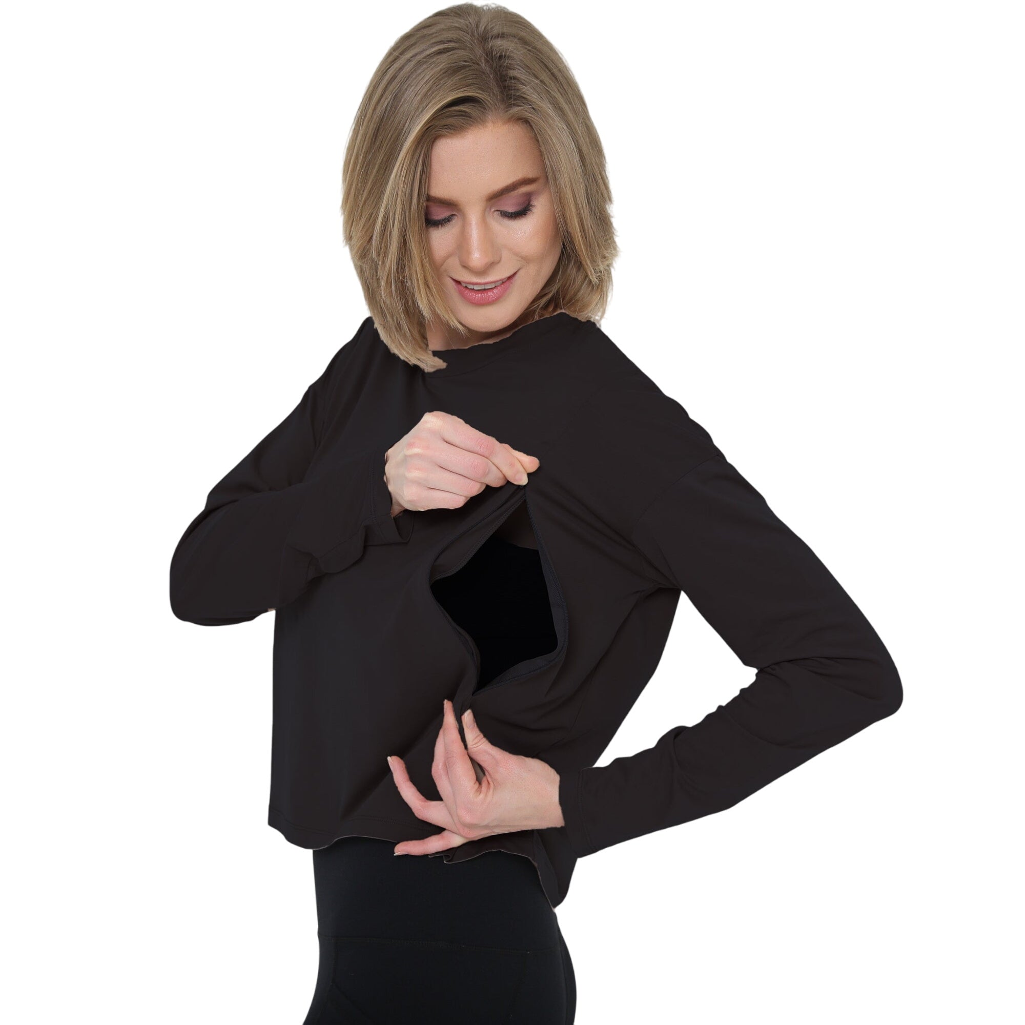 Sweat and Milk Nursing Pullover in Noir - Long Sleeve Shirt