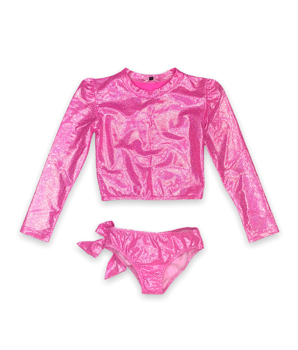 Piccoli Principi Neon Pink Glitter Rash Guard for Kids