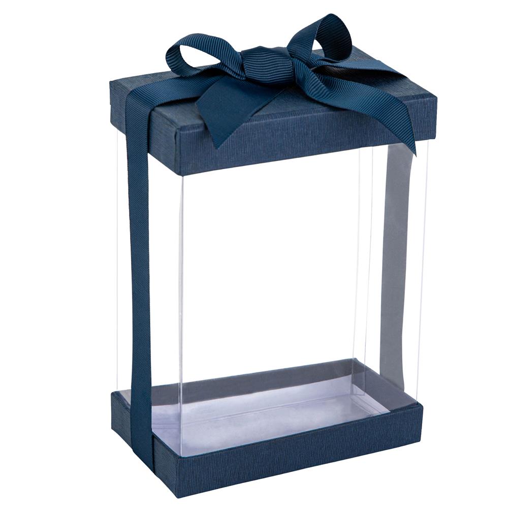 Hammont Gift Boxes – Clear Navy Blue Bakery Boxes with Ribbon, 6 Pack