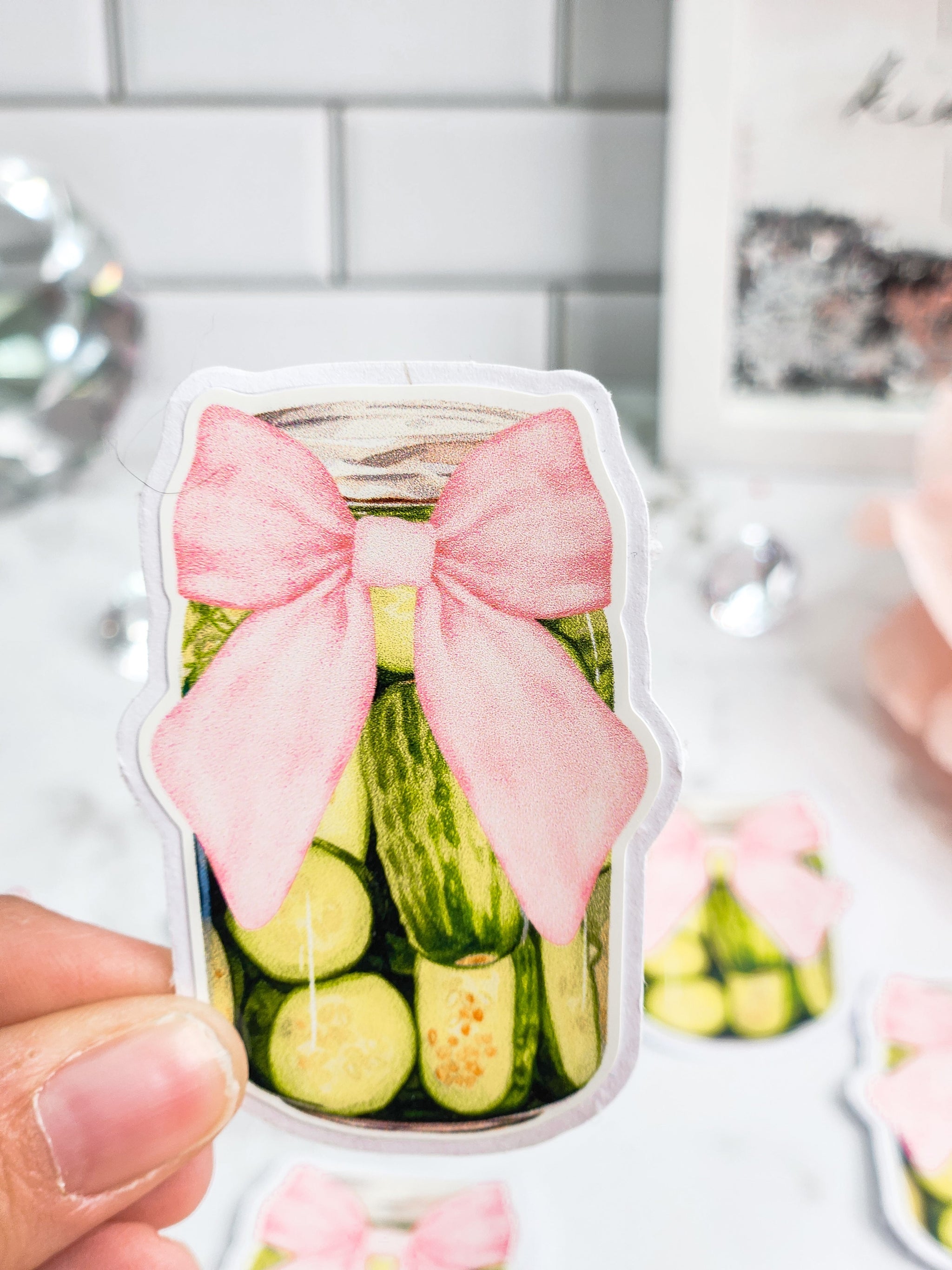 Pickle Jar Sticker With Pink Bow – Sparkle & Peony Boutique