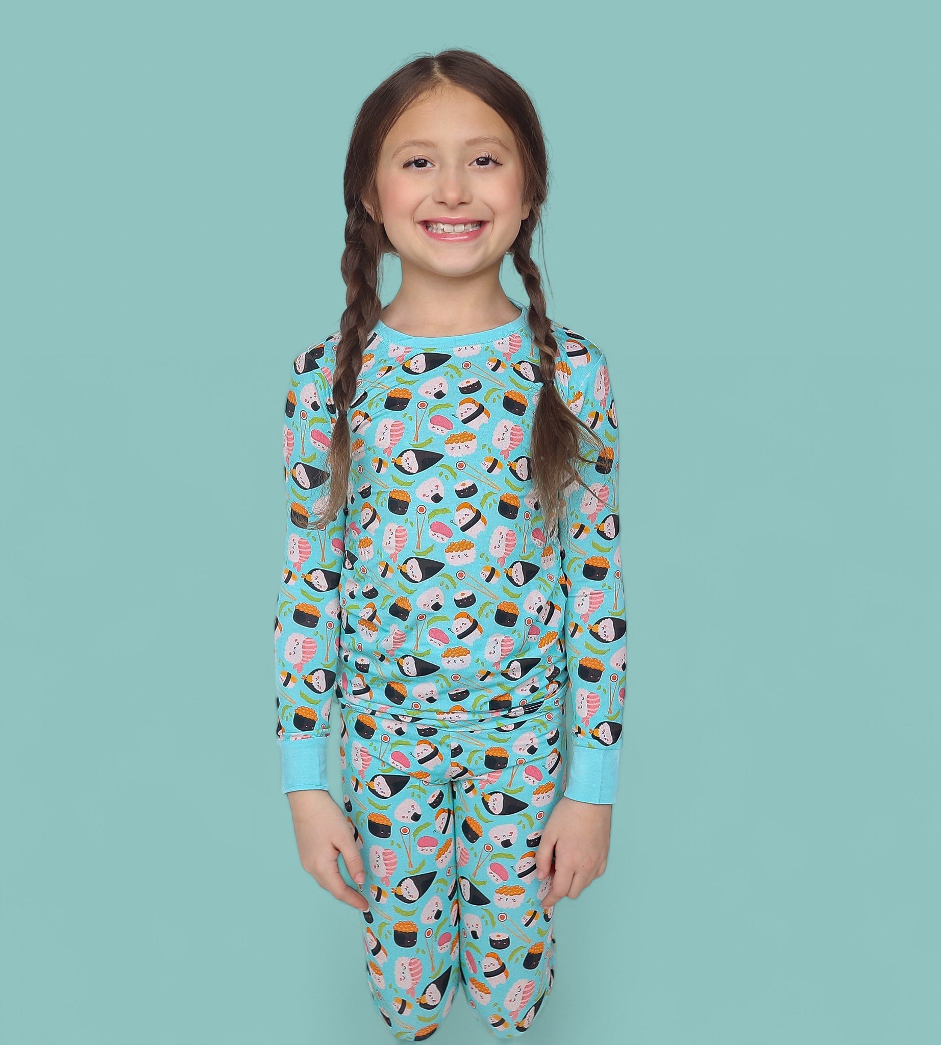 Long-Sleeve Pajama Set - Aqua Sushi Print - Dream Big Little Co