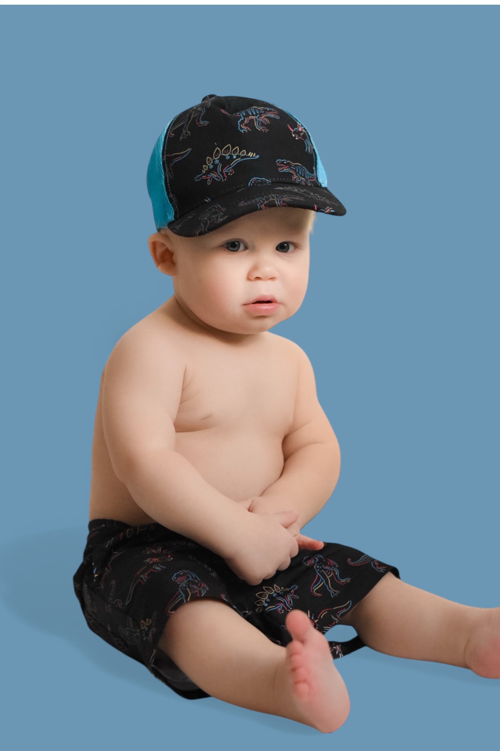 Baby Trucker Hat - Dino Print, Blue Mesh - Dream Big Little Co