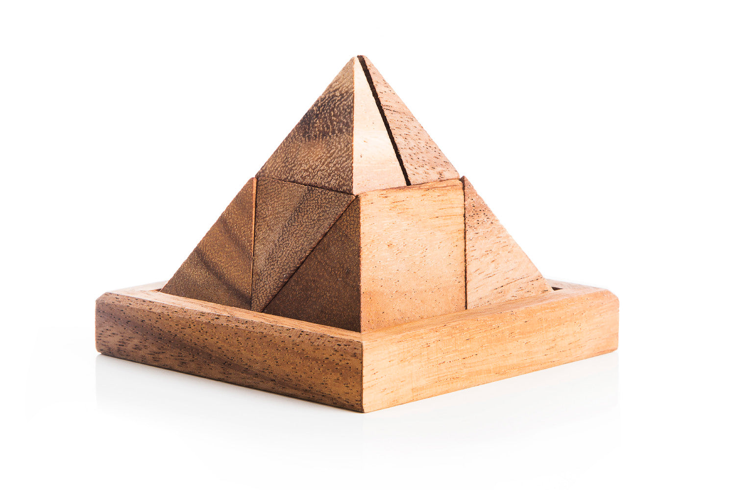 Wooden Pyramid Puzzle Toy - Two-Tone Natural Wood - Kubiya Games