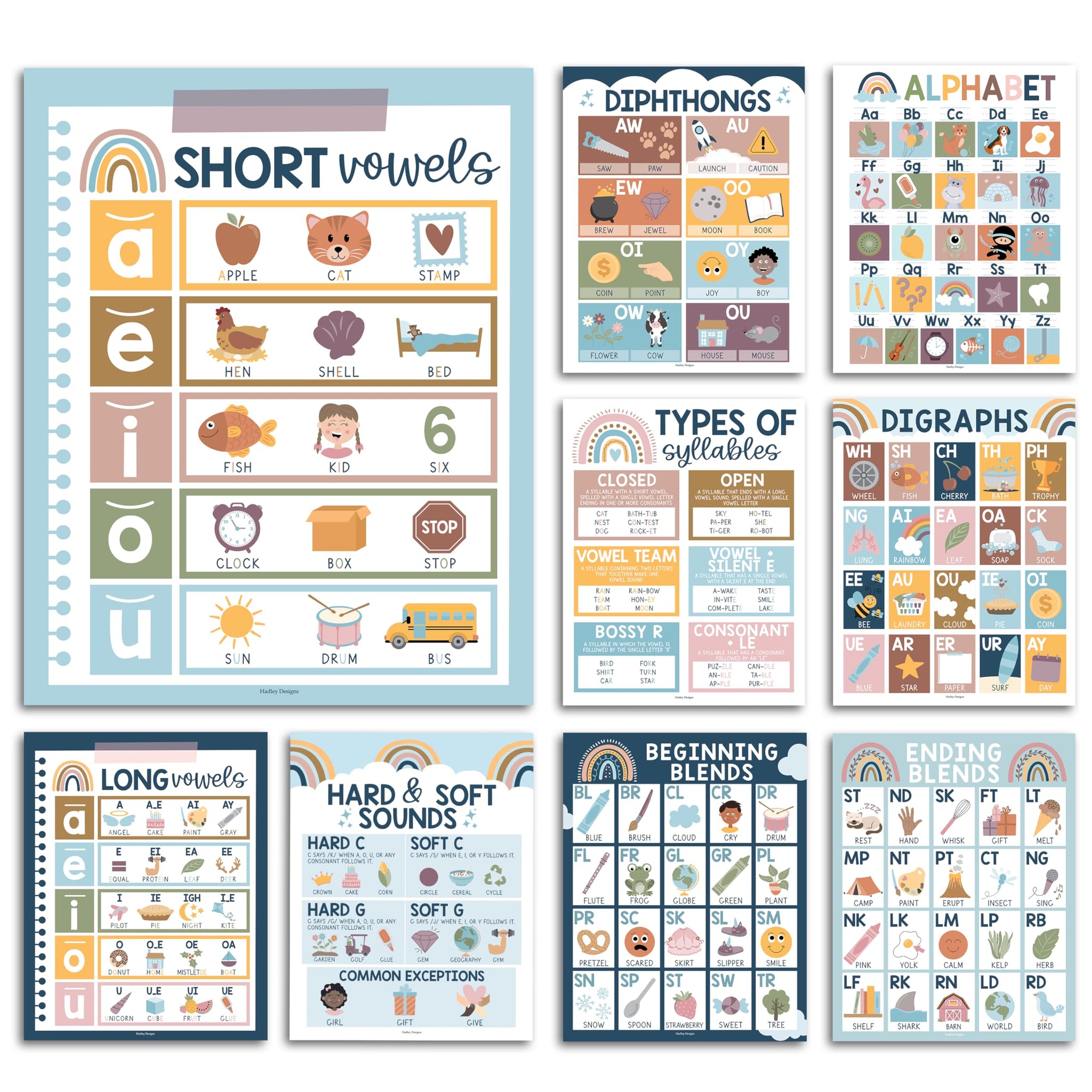 Hadley Designs Prek Phonics Foundations Kit: Boho Poster Pack