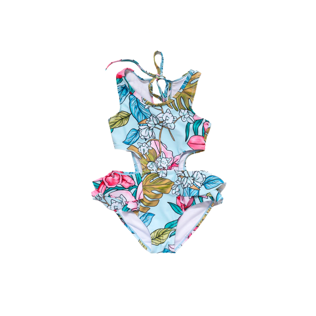 Blueberry Bay Mint Shell One Piece Swimsuit - Floral Print