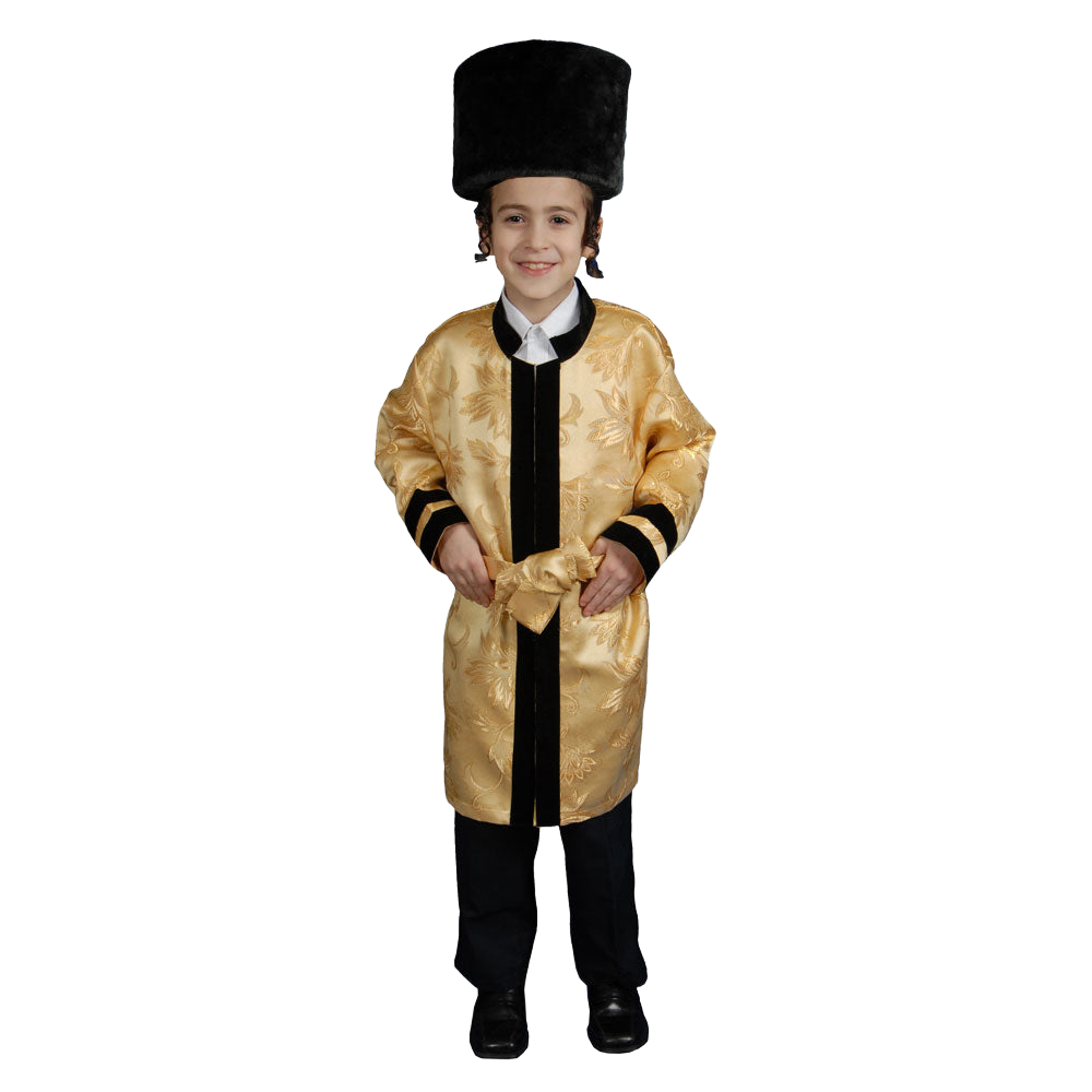 Kids Gold Grand Rabbi Robe, Floral Jacquard Long Sleeve - Children's ...