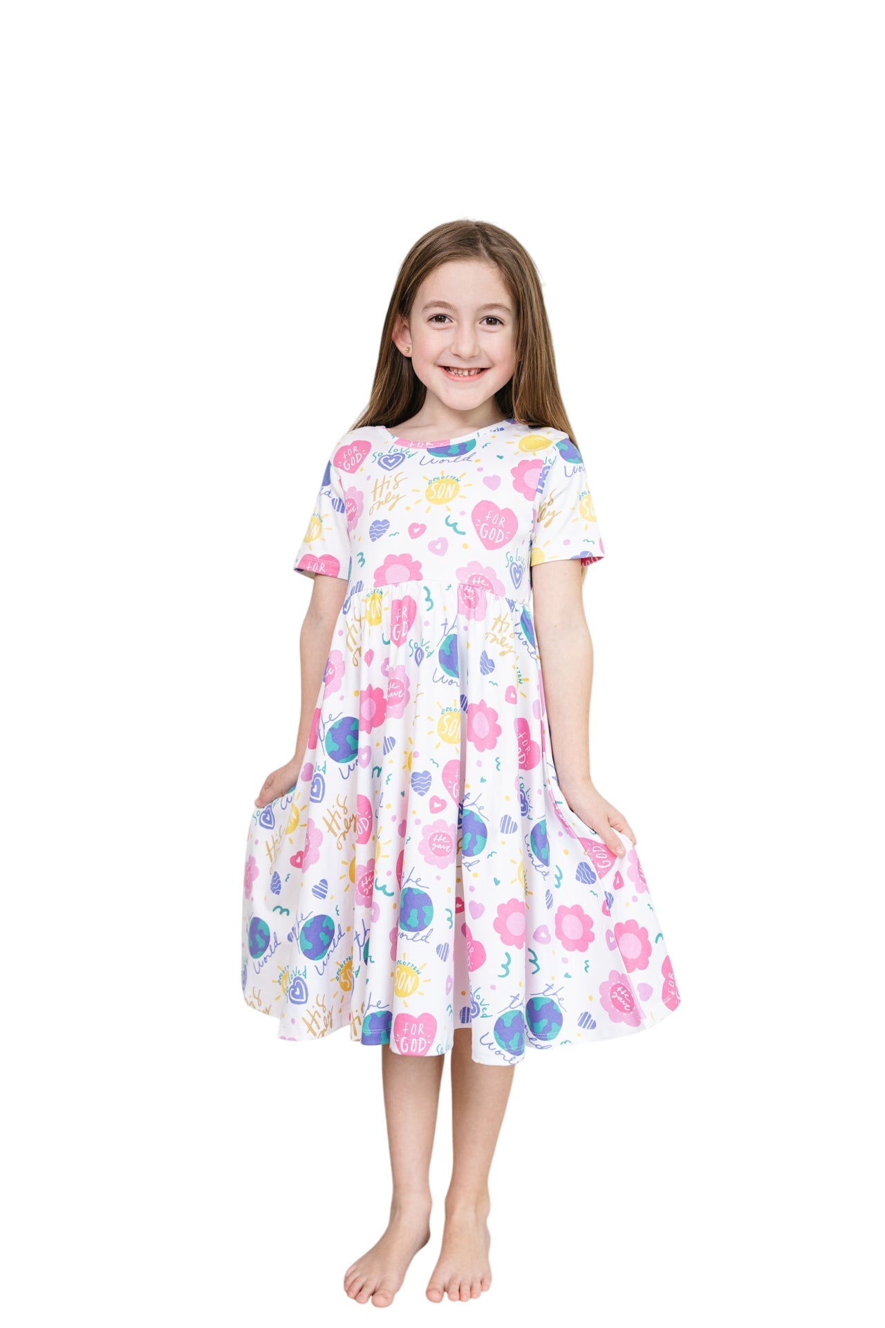 Holy Pals Toddler Dress – Cotton Twirl, Multicolor Faith Print