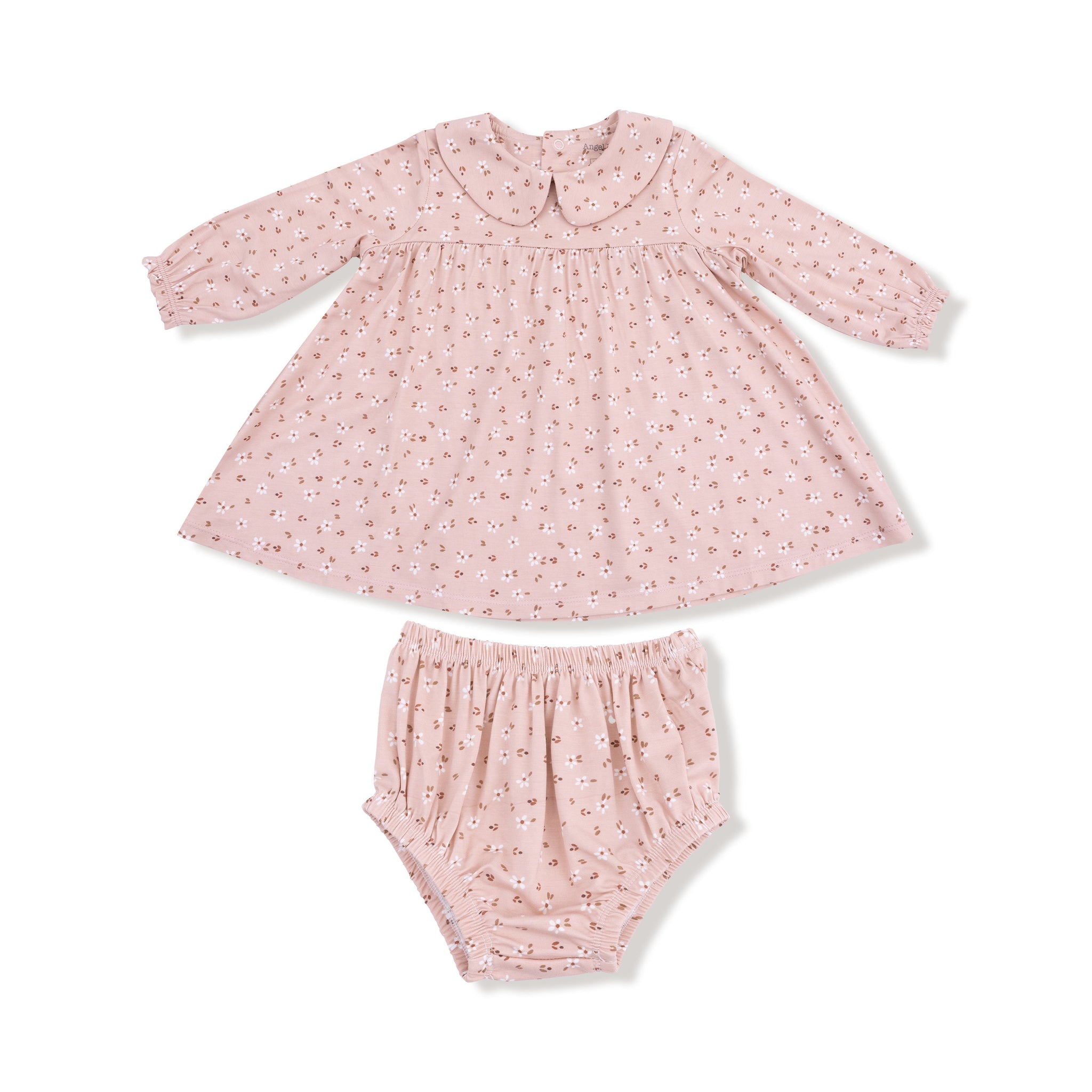 Pink Long Sleeve Baby Dress with Matching Diaper Cover, Floral Print ...