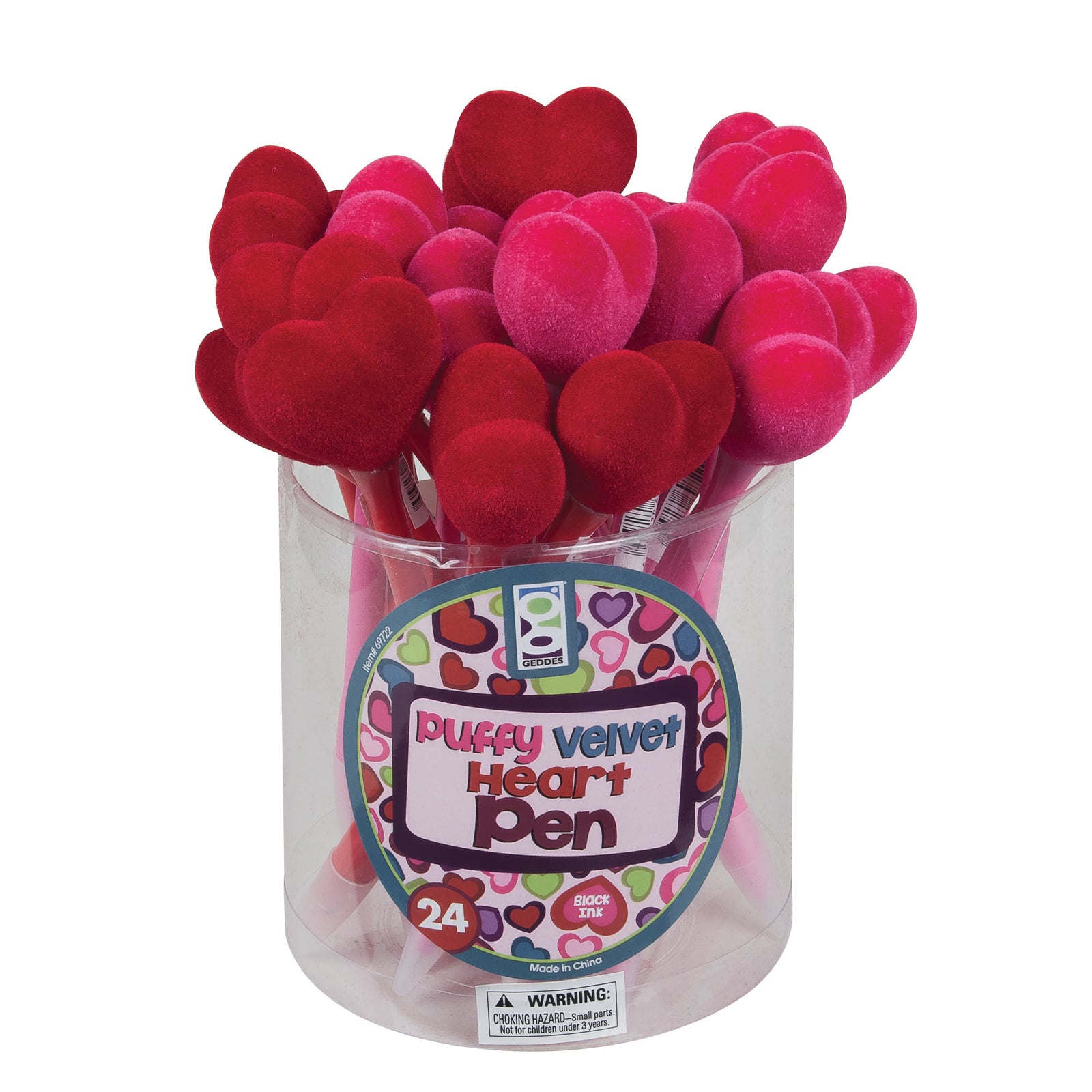 Puffy Velvet Heart Pens – Red/Pink, 24 Per Tub – Raymond Geddes