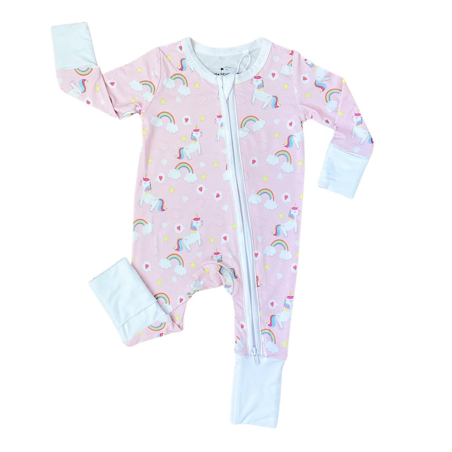 Baby Coverall – Pink Unicorn & Rainbow Print, Zipper Front | Little ...