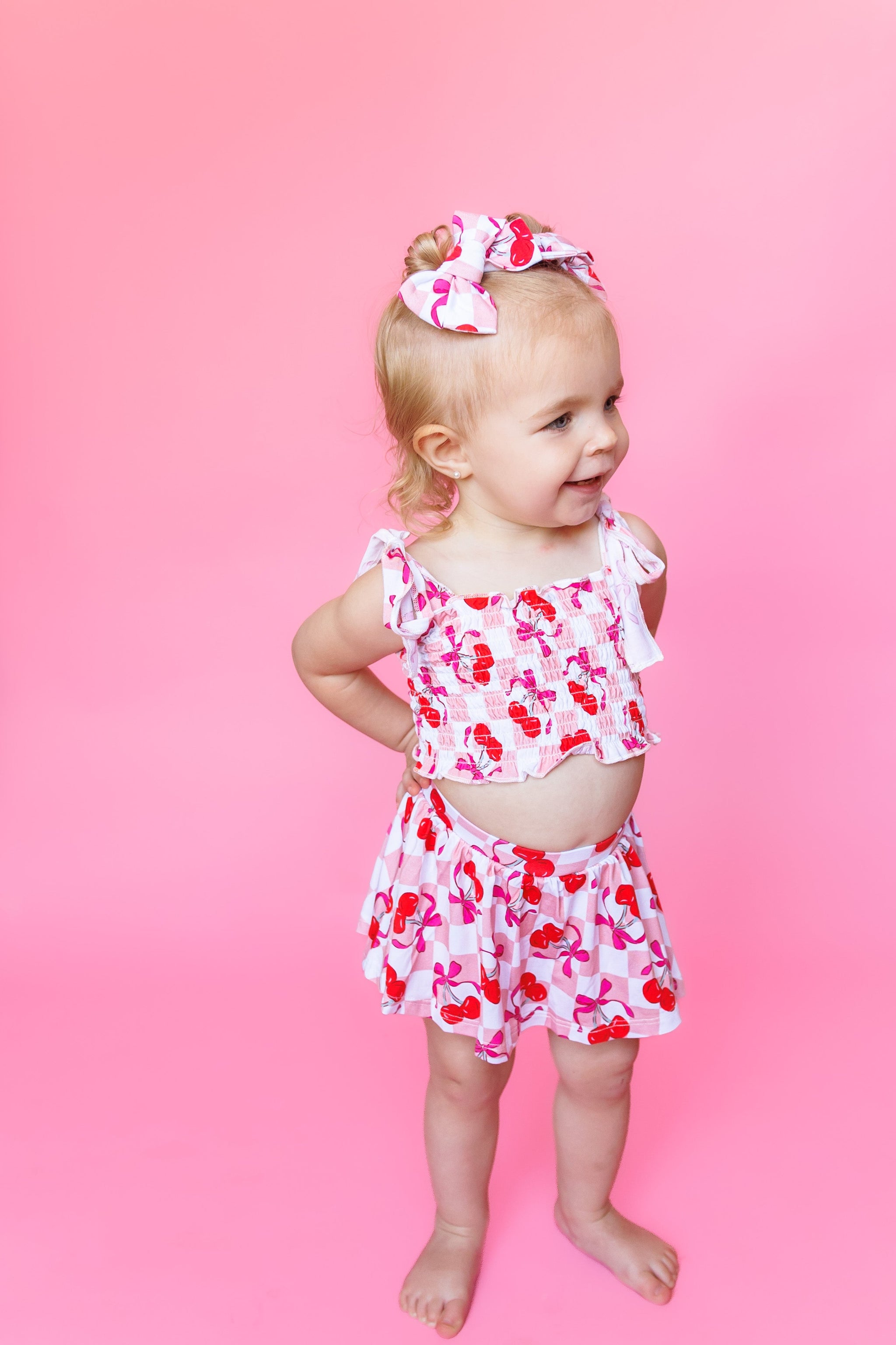 Dream Big Little Co Red Cherry Sweet Checkers Smocked Set