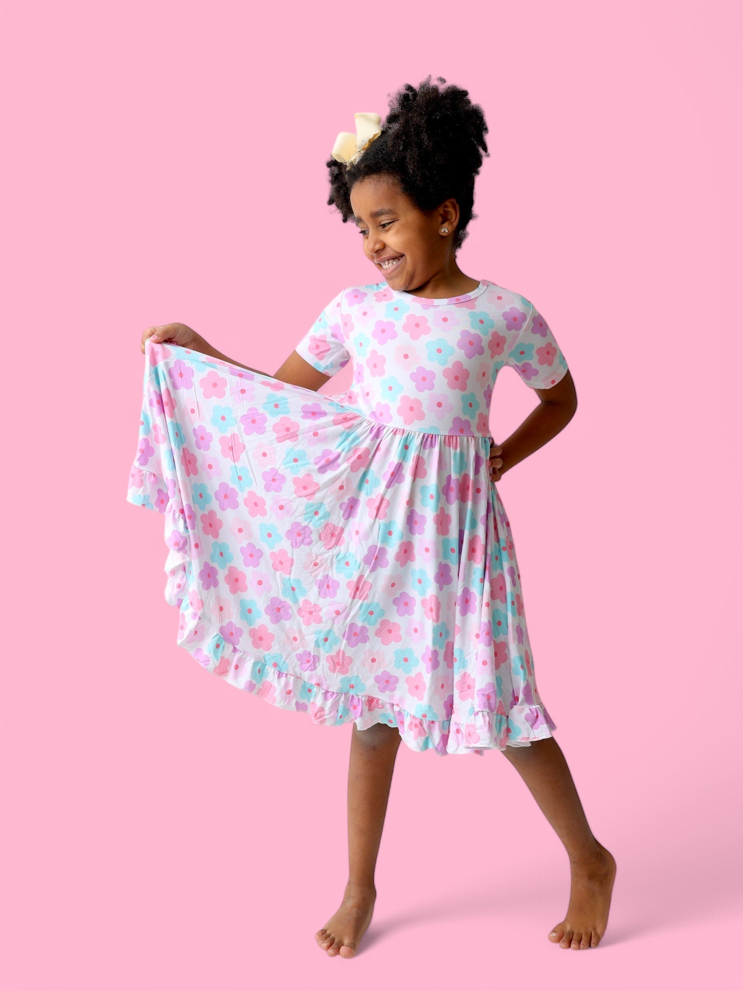Girls Ruffle Dress – Pastel Floral – Dream Big Little Co