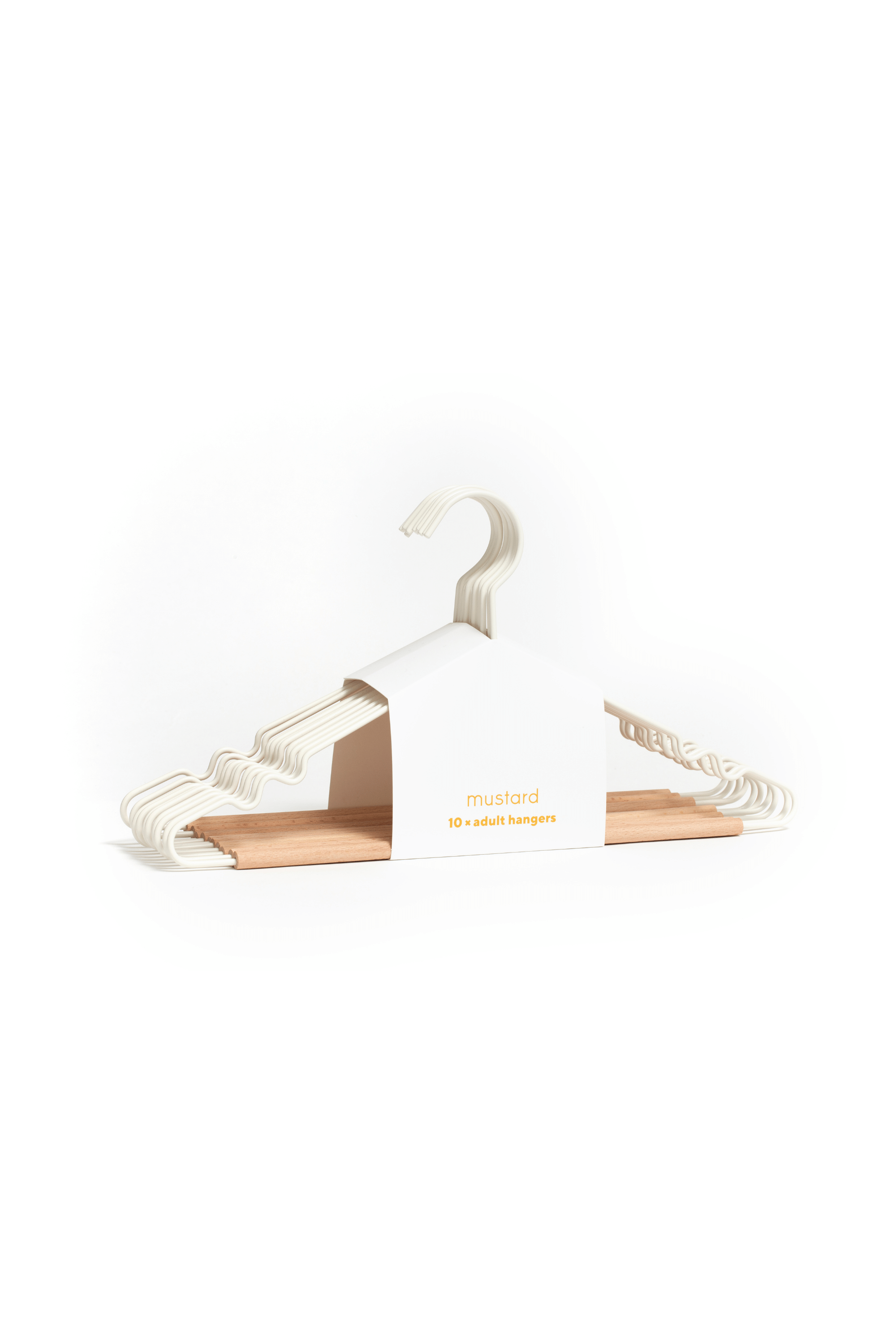 Mustard Made US The Hangers – 10-Pack, Cream With Wood Bar