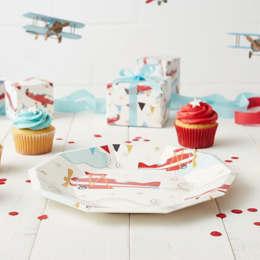 Airplane Small Plates – Red Plane Print, Set of 8 | Pooka Party