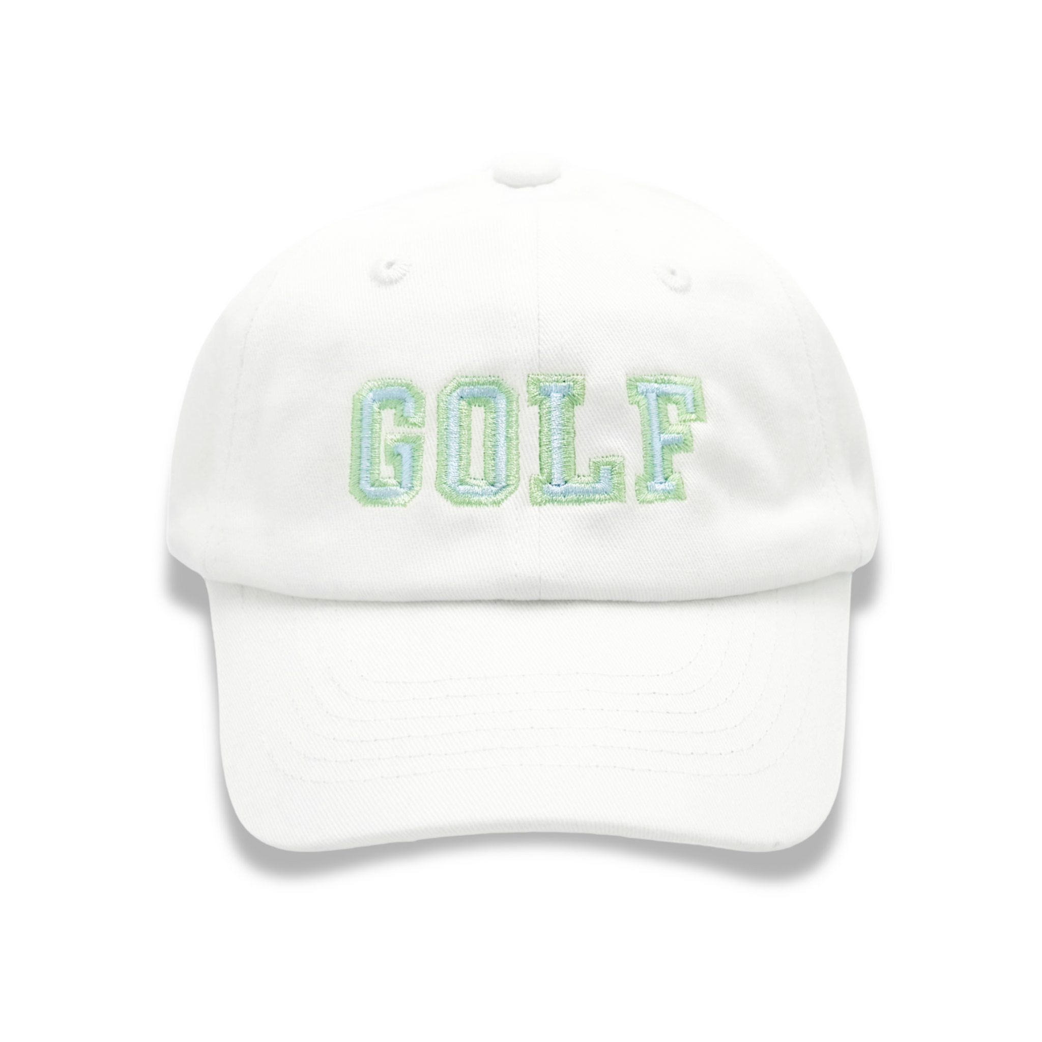 Youth Golf Baseball Hat White with Green & Blue Embroidery — Classic ...