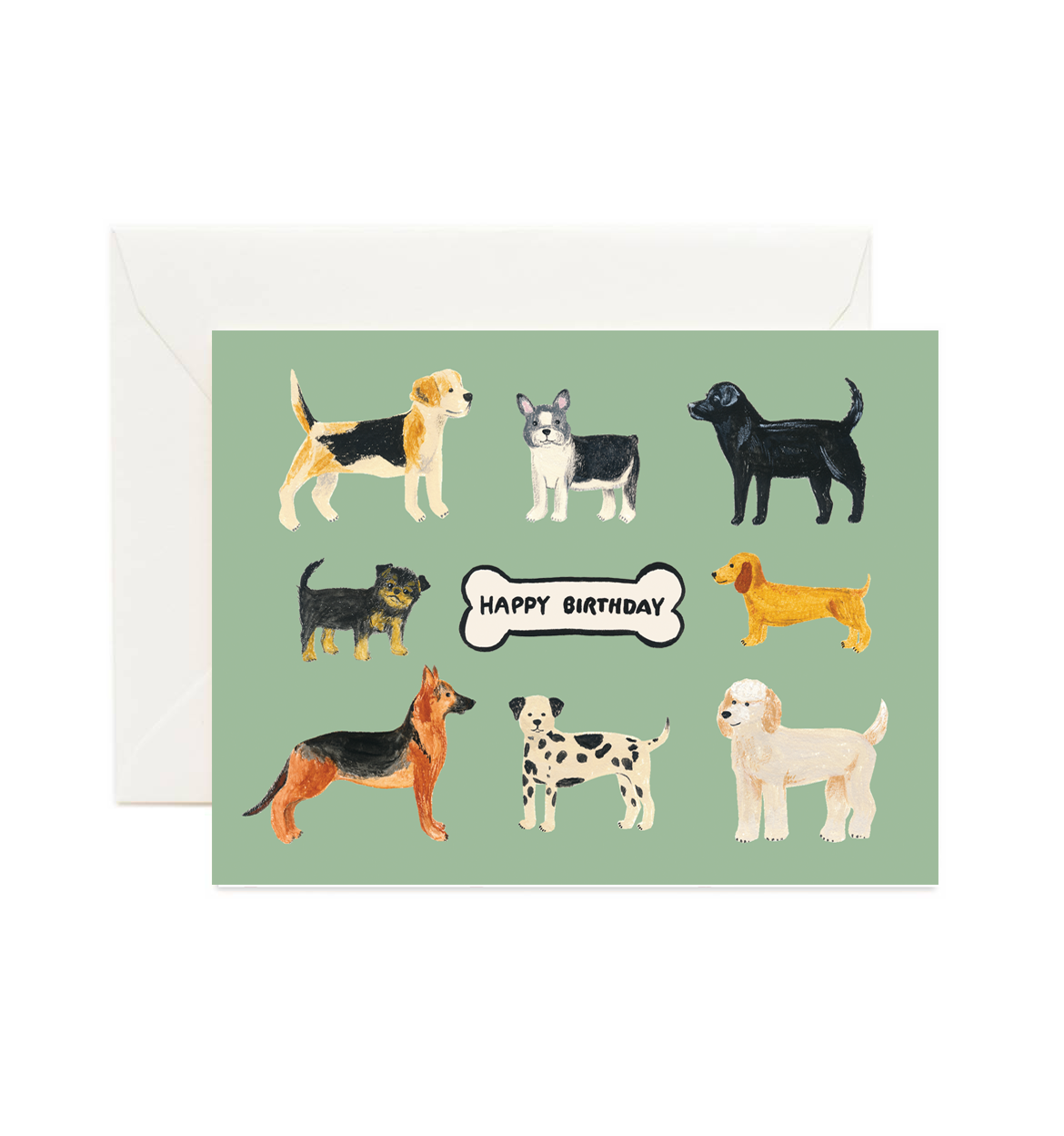 Kids Birthday Card – Illustrated Dogs, Green – Forage Paper Co.
