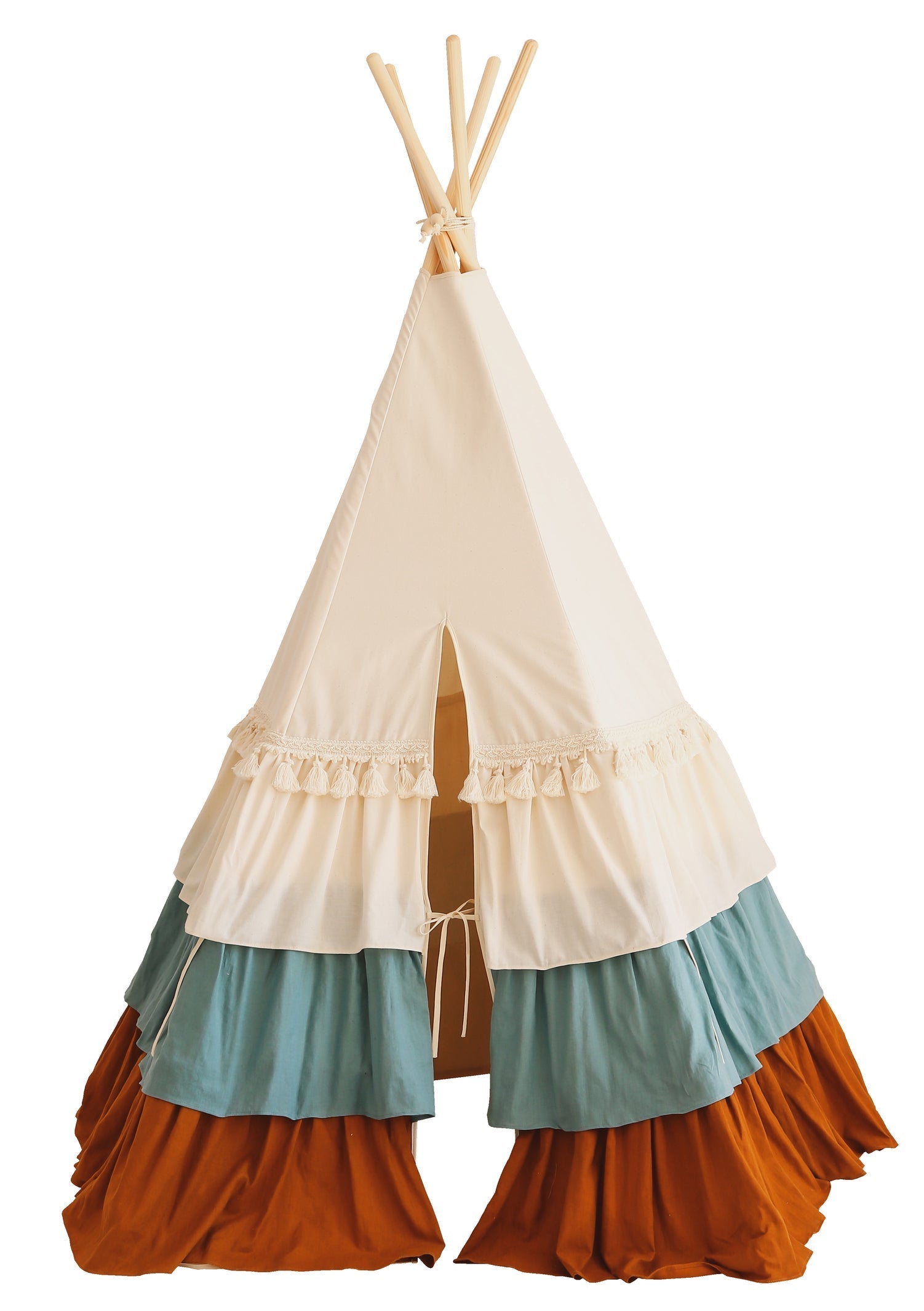 Kids Teepee Tent – Caramel Candy Color, Frills & Tassels | Moimili