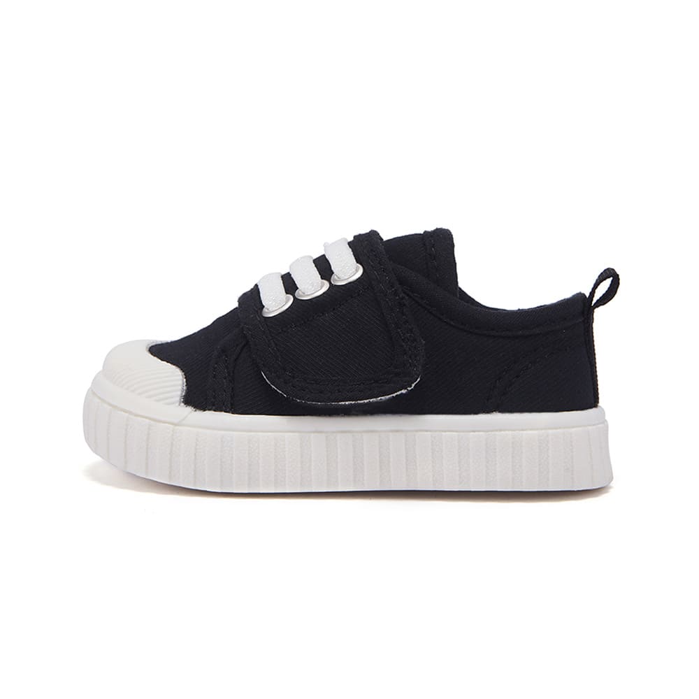 Kid Sneaker – Black Canvas, White Sole, Velcro Closure – TOETOTS
