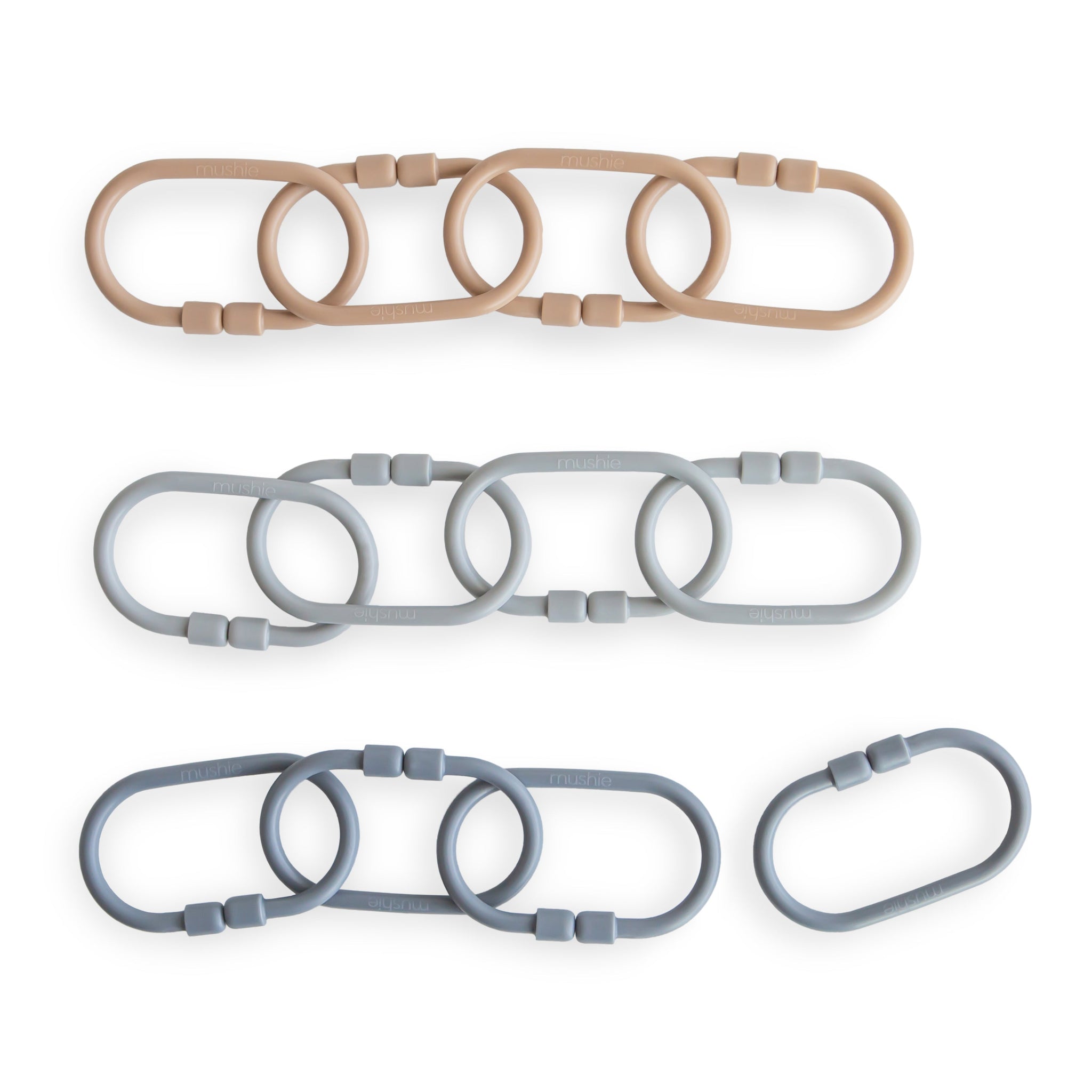 Mushie Baby Chain Link Rings – Silicone Teethers, Neutral Colors