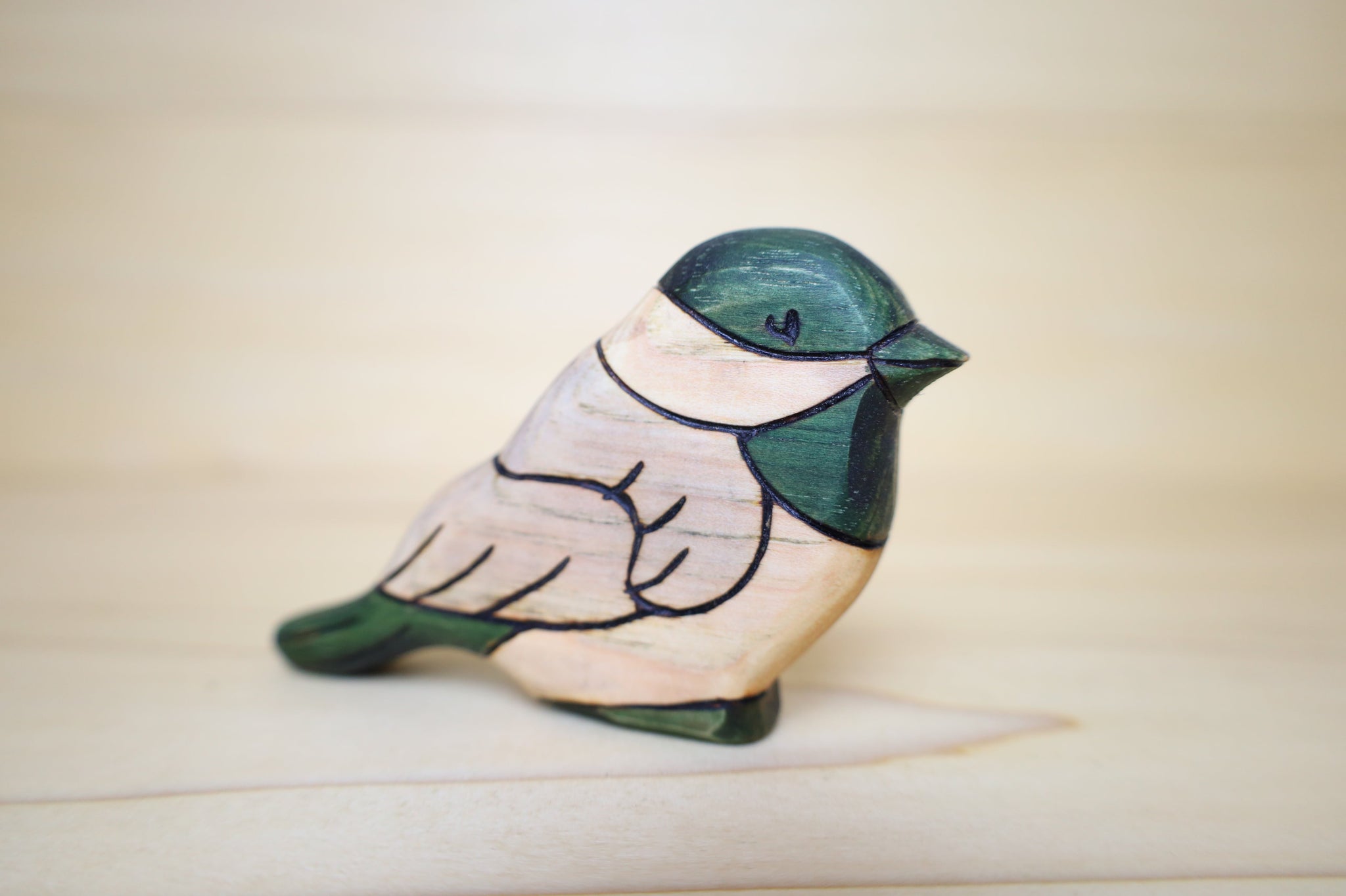 Wooden Chickadee Toy – Green & Natural – Sweet Potato Village