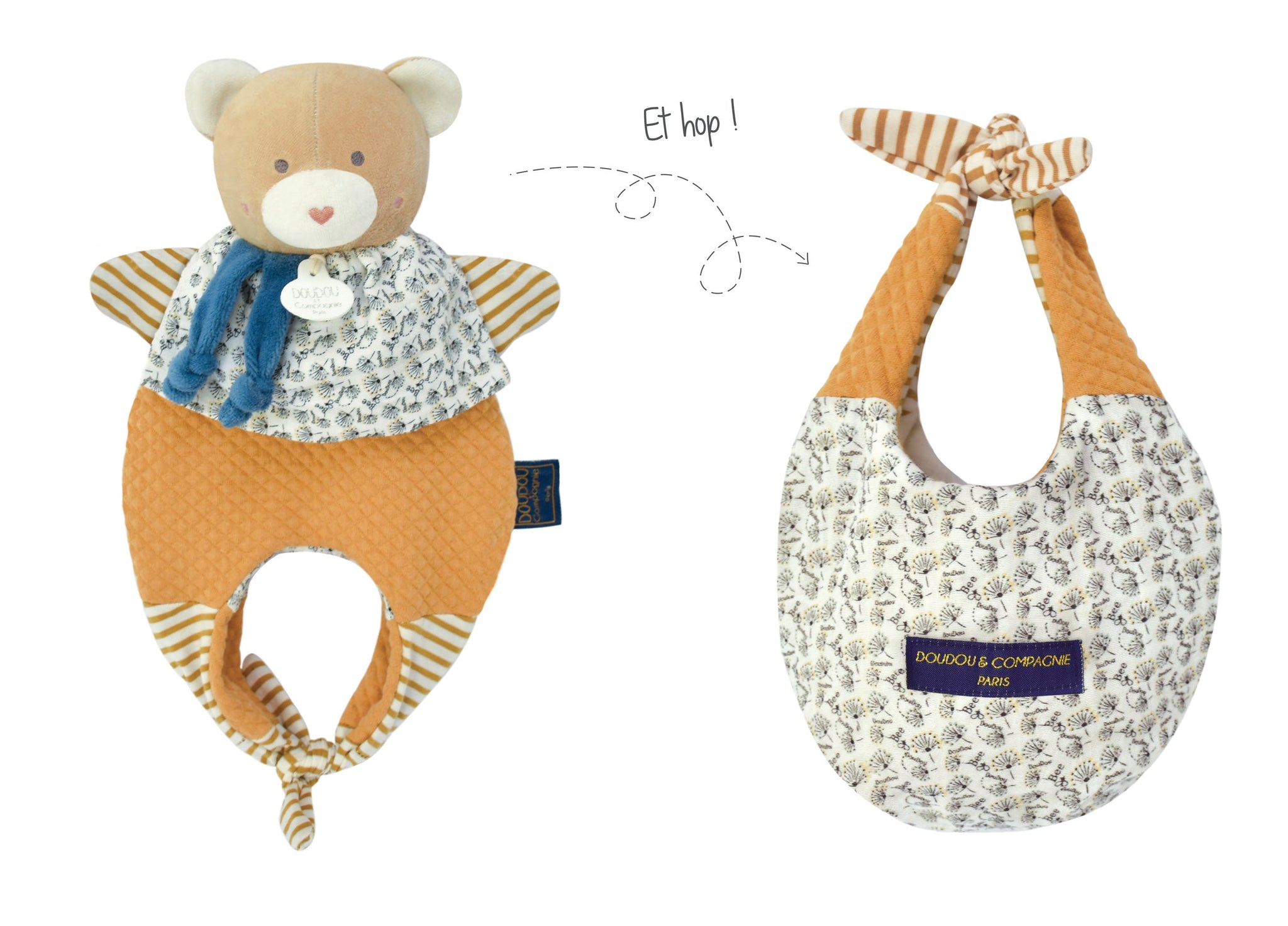 Doudou et Compagnie Reversible Bear Puppet Carry Bag