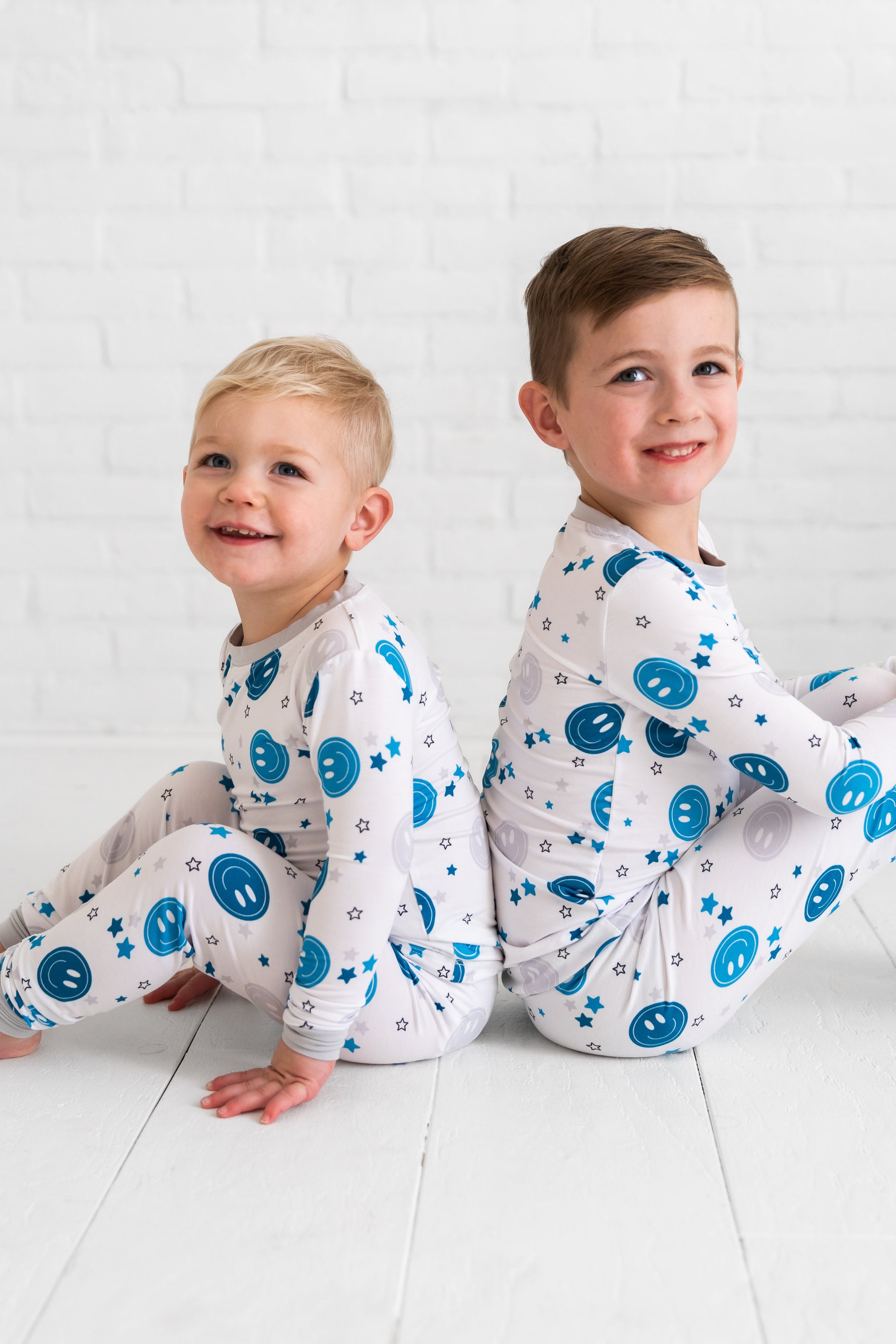 Two Piece Blue Smiley Set - Smiley Face Kids PJs