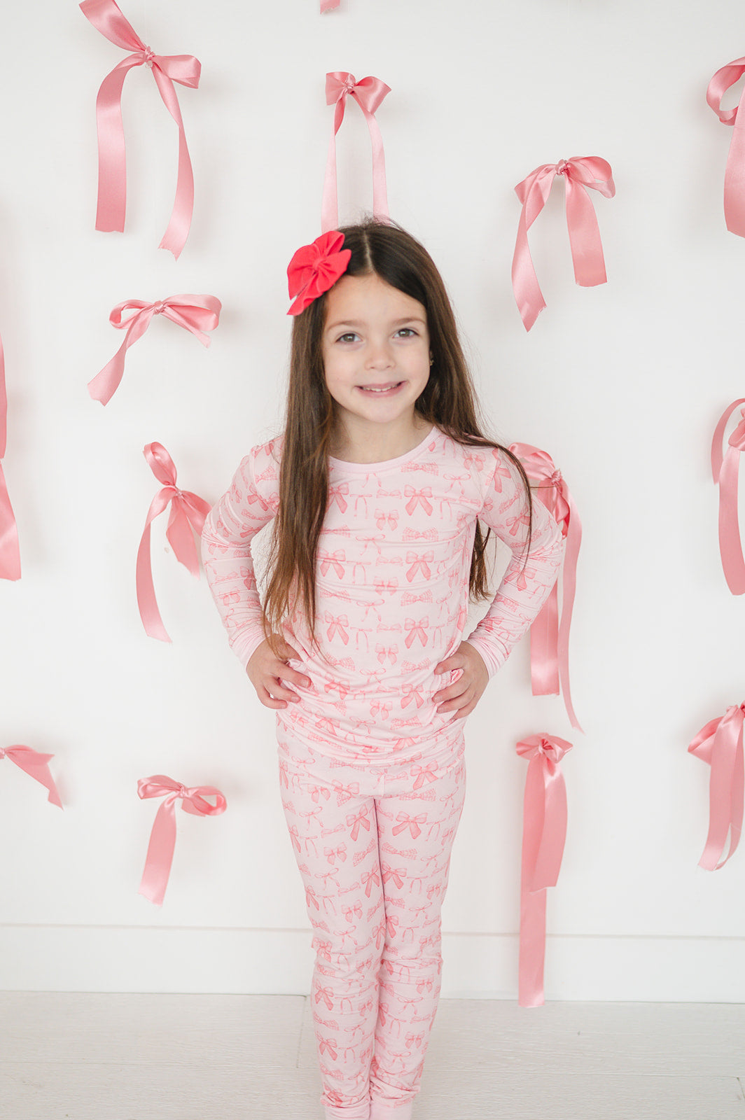 Dreamlet Pink Bows Pajamas Long Set for Girls