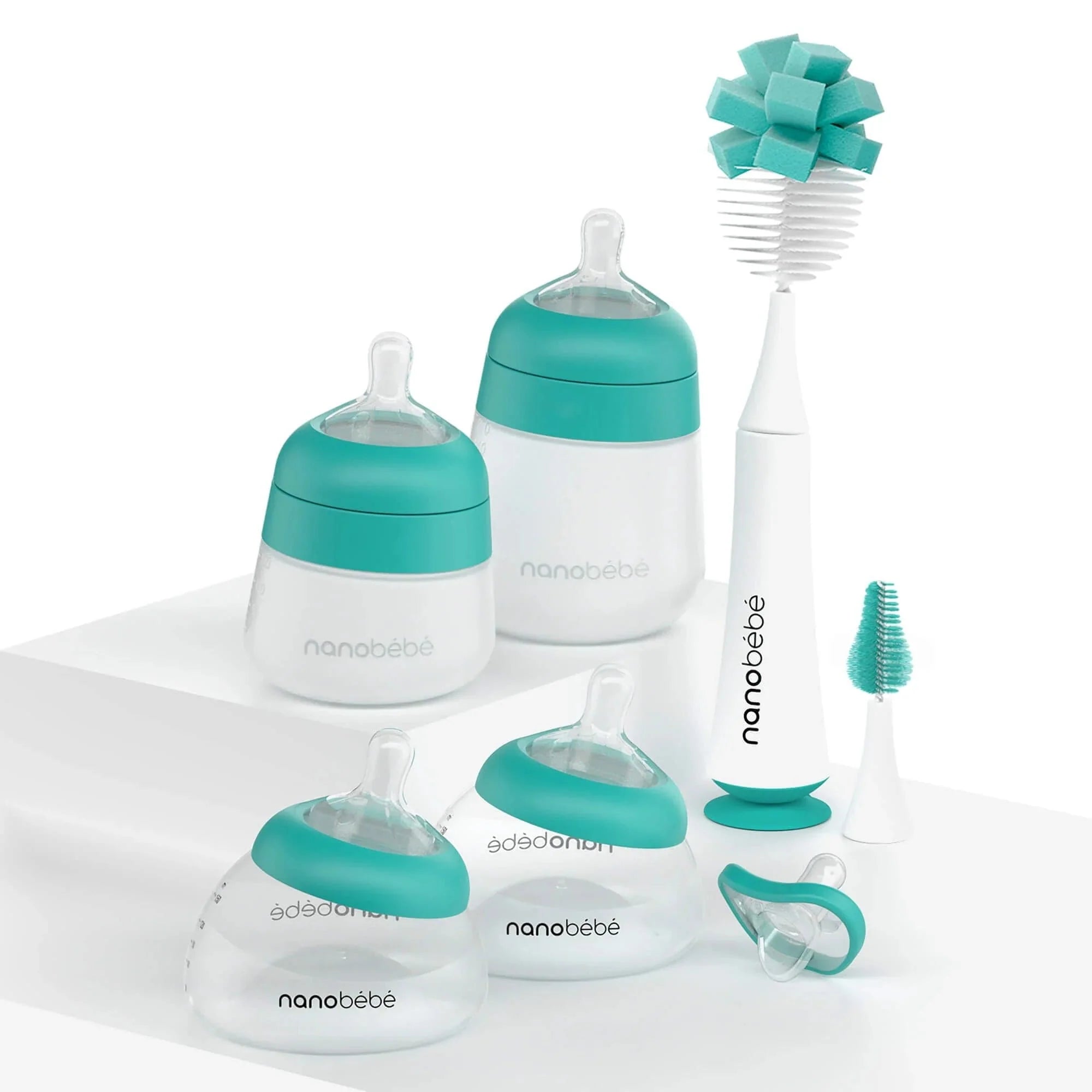 Nanobébé Feeding Set – Turquoise Baby Bottles & Cleaning Brushes