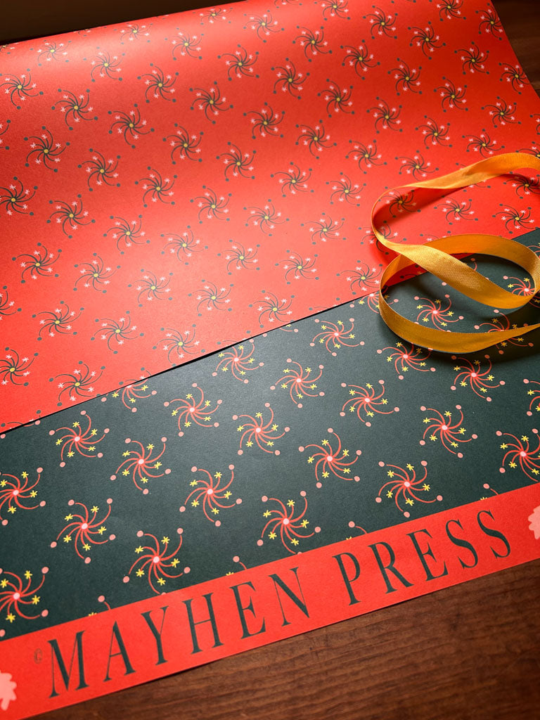 Fireworks Gift Wrap – Red & Green Sheet – Mayhen Press