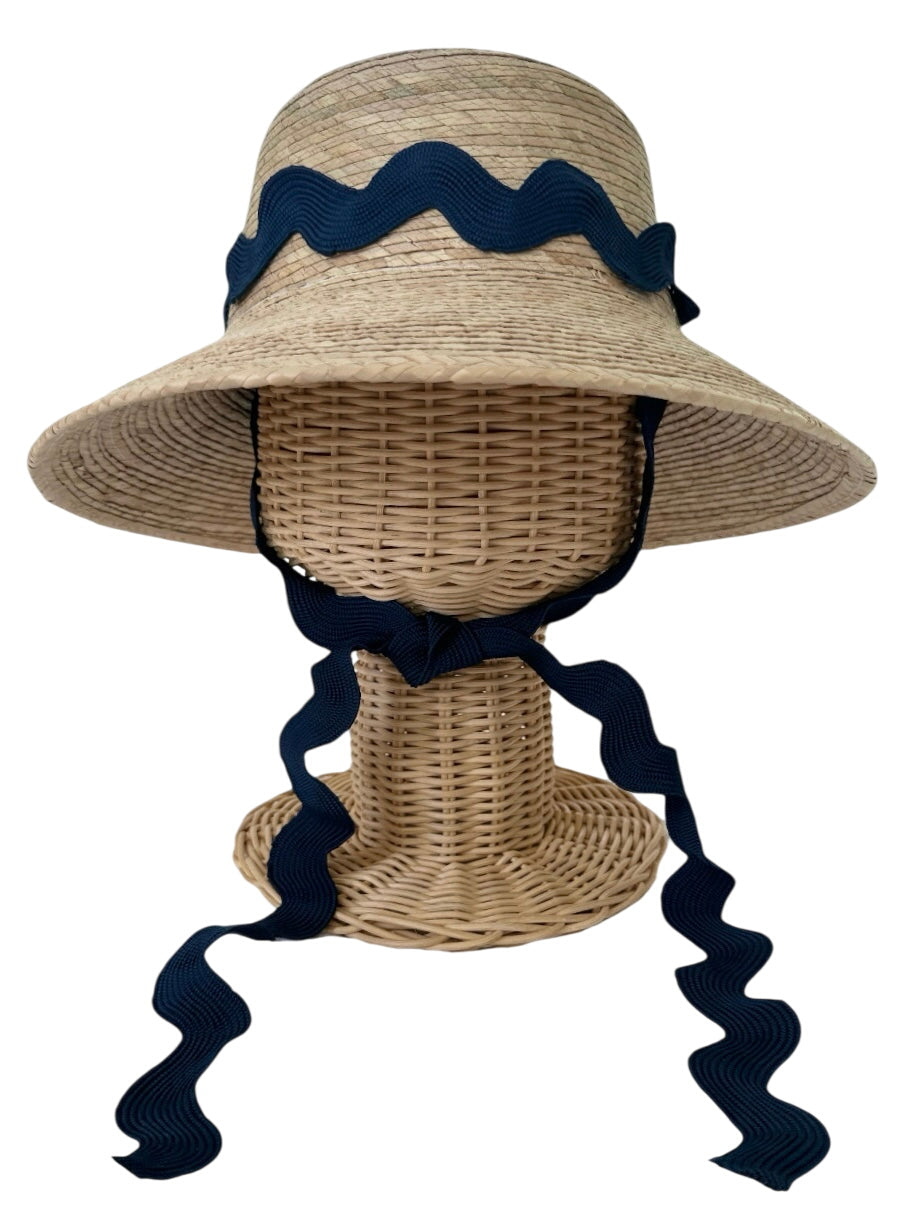 Baby Hat – Straw, Navy Ric-Rac Ribbon Tie | Sarah Bray Bermuda