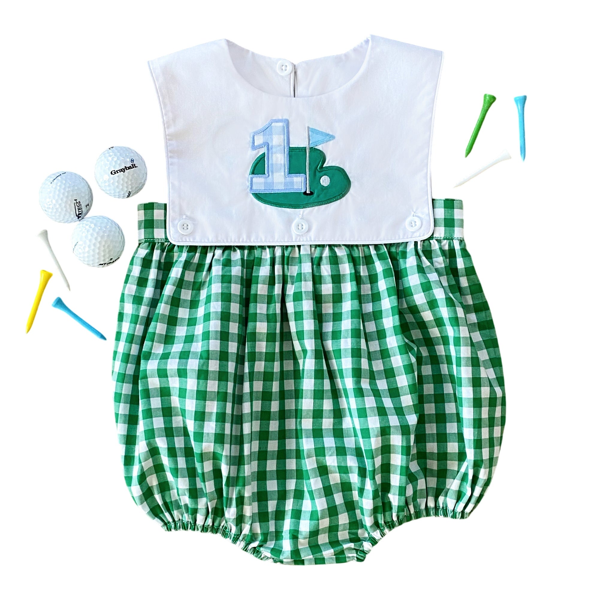 First Birthday Boys Golf Bubble Romper | Seven Lantern Lane
