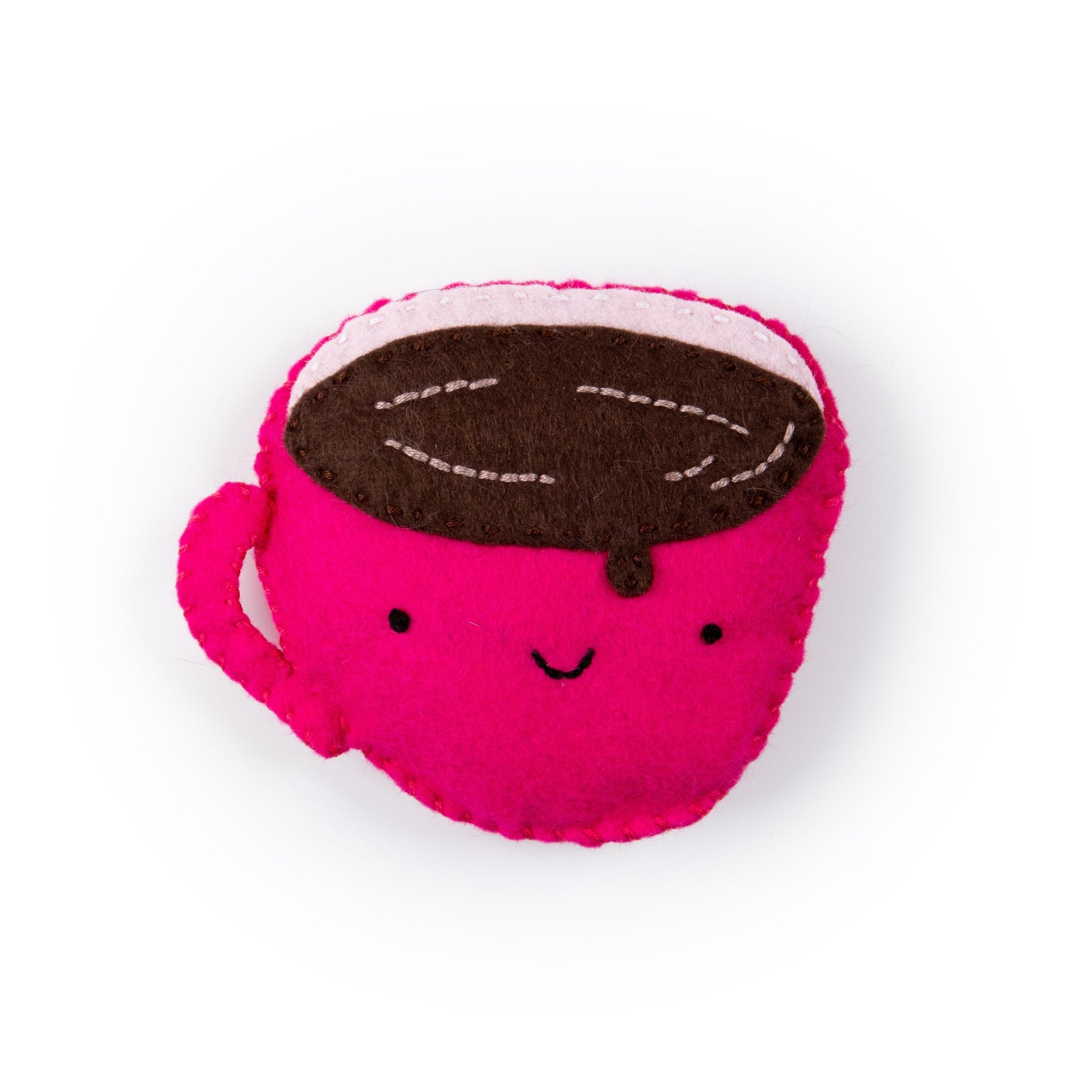 Plush Teacup Pink Felt With Brown Coffee, Heron Hill Stitch Co.
