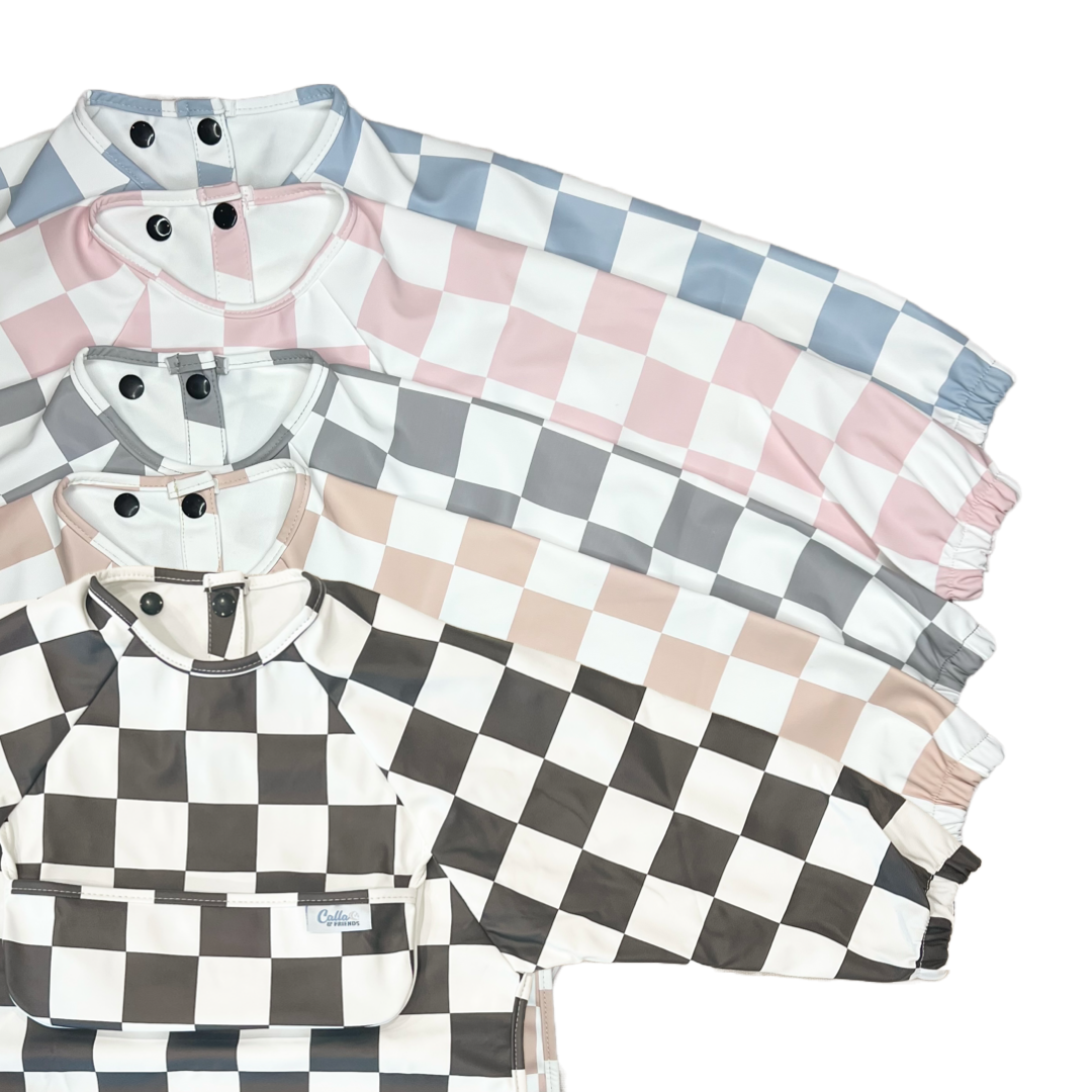 Checkered Long Sleeve Bibs for Baby | Calla and Friends