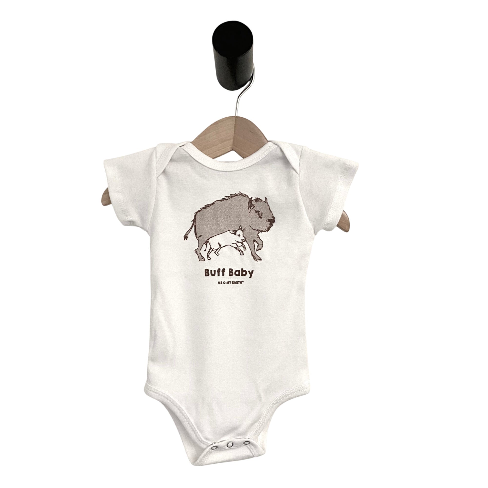Baby Bodysuit – White, Buff Baby Print, Short Sleeve | MeOMyEarth