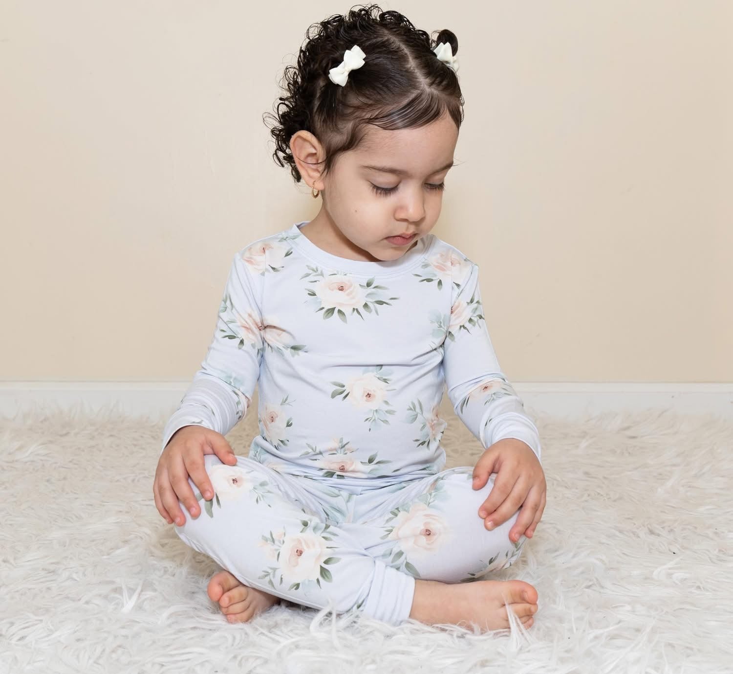 Blush Lotus Cosette Set – Baby Pajamas, White Floral Print, Long Sleeve