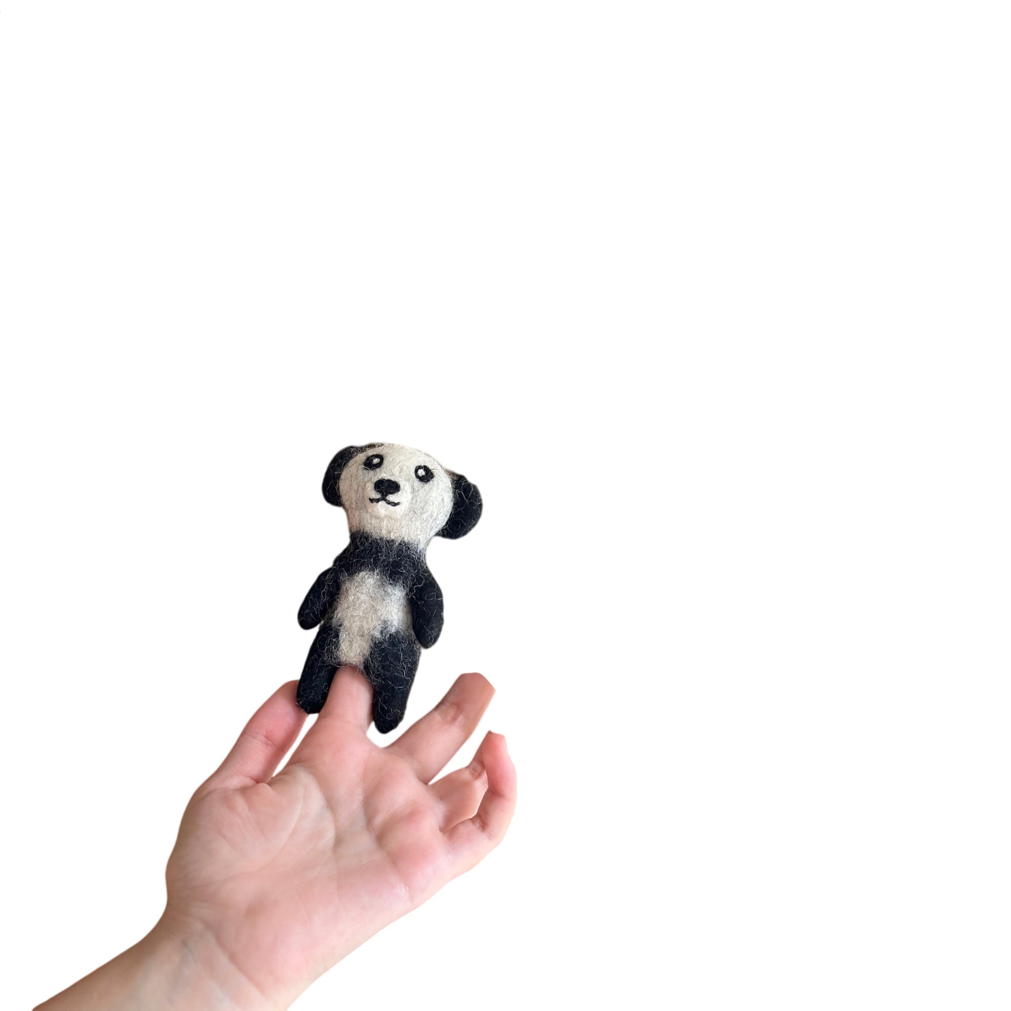 Panda Finger Puppet – Black & White Wool Felt | Ganapati Crafts Co.