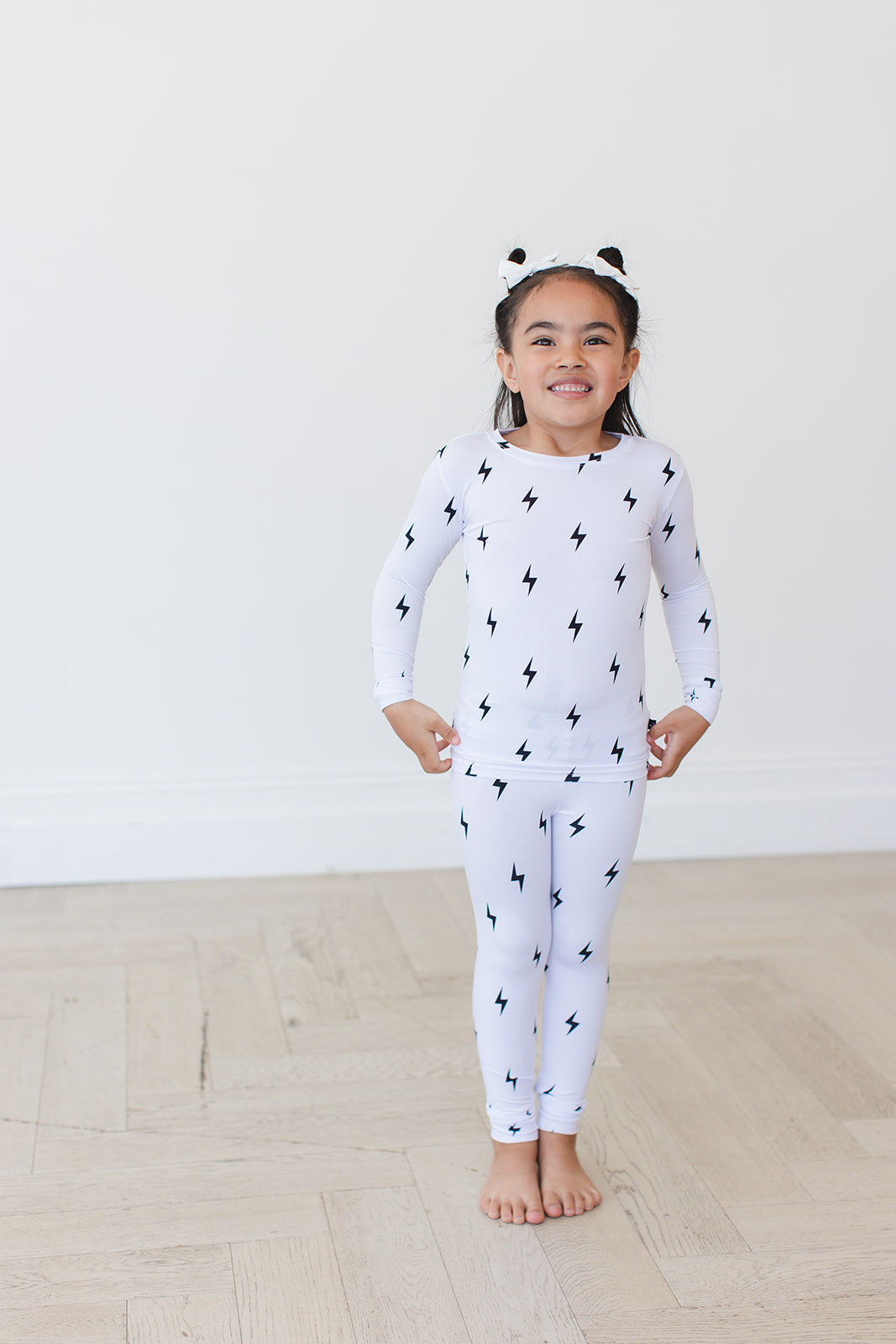 Blush Lotus Set – White Lightning Bolt Print Toddler Pajamas