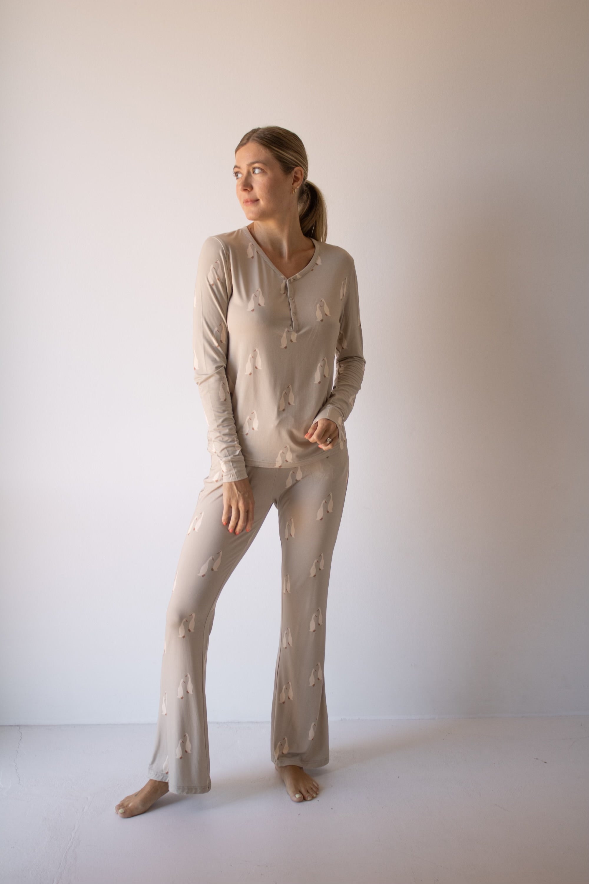 Womens Bamboo PJ – Long Sleeve Goose Print – Forever French Baby