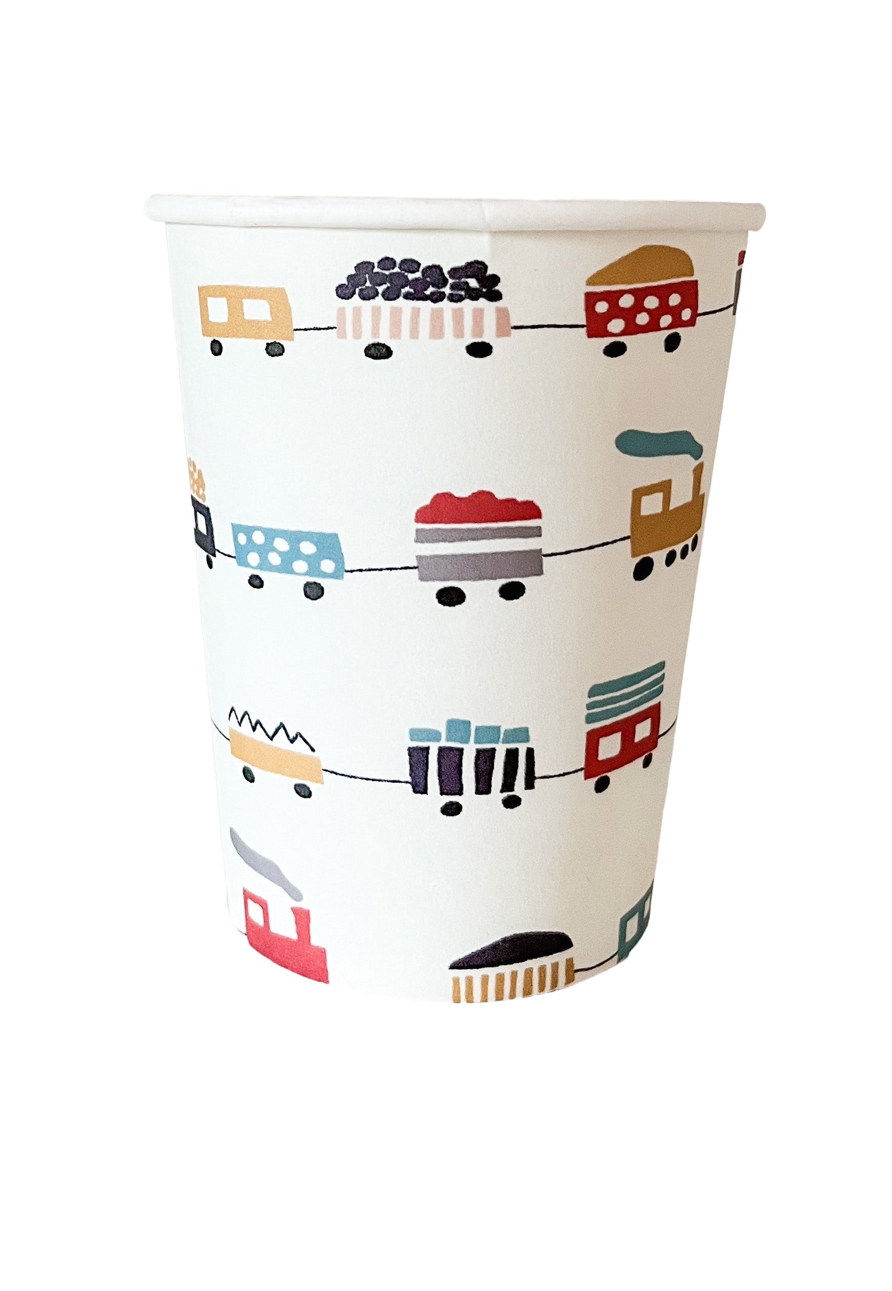 Train Cups – White, Colorful Train Print | Josi James