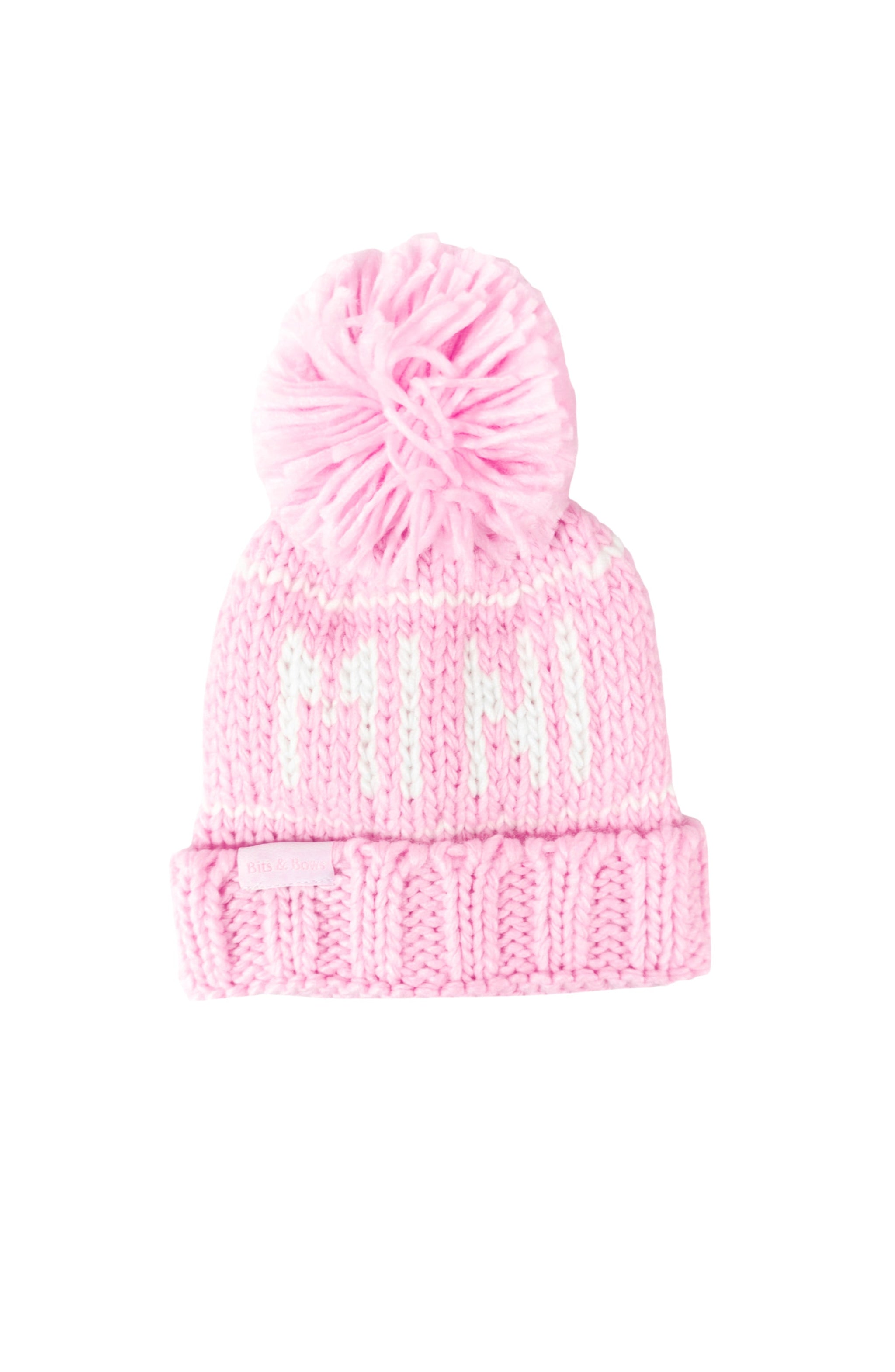 Bits & Bows Mini Bobble Hat – Pink Knit Baby Beanie