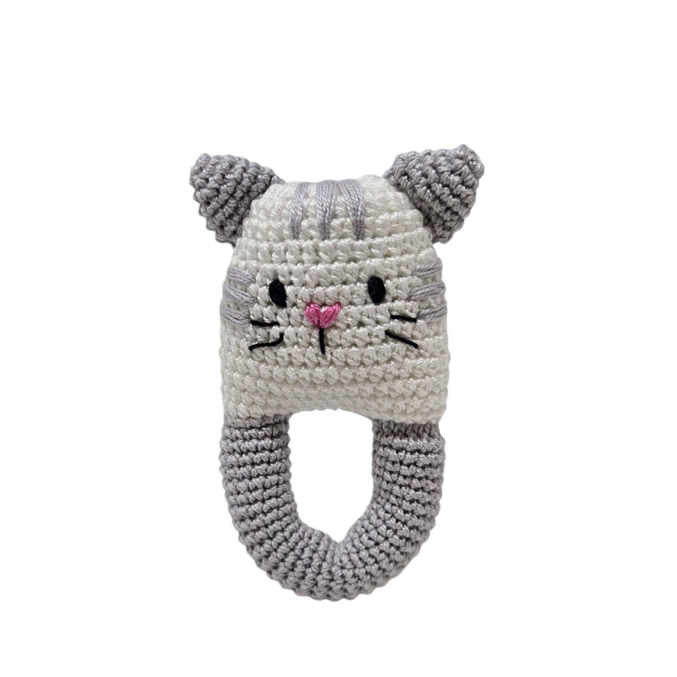 Melange Collection Crochet Cat Baby Rattle Toy – Gray & White
