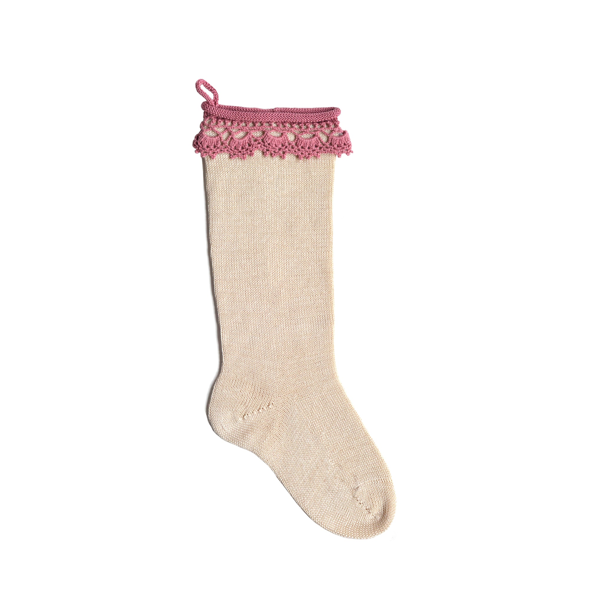 Boho Stocking – Rose Trim, Knit Baby Stocking | Melange Collection