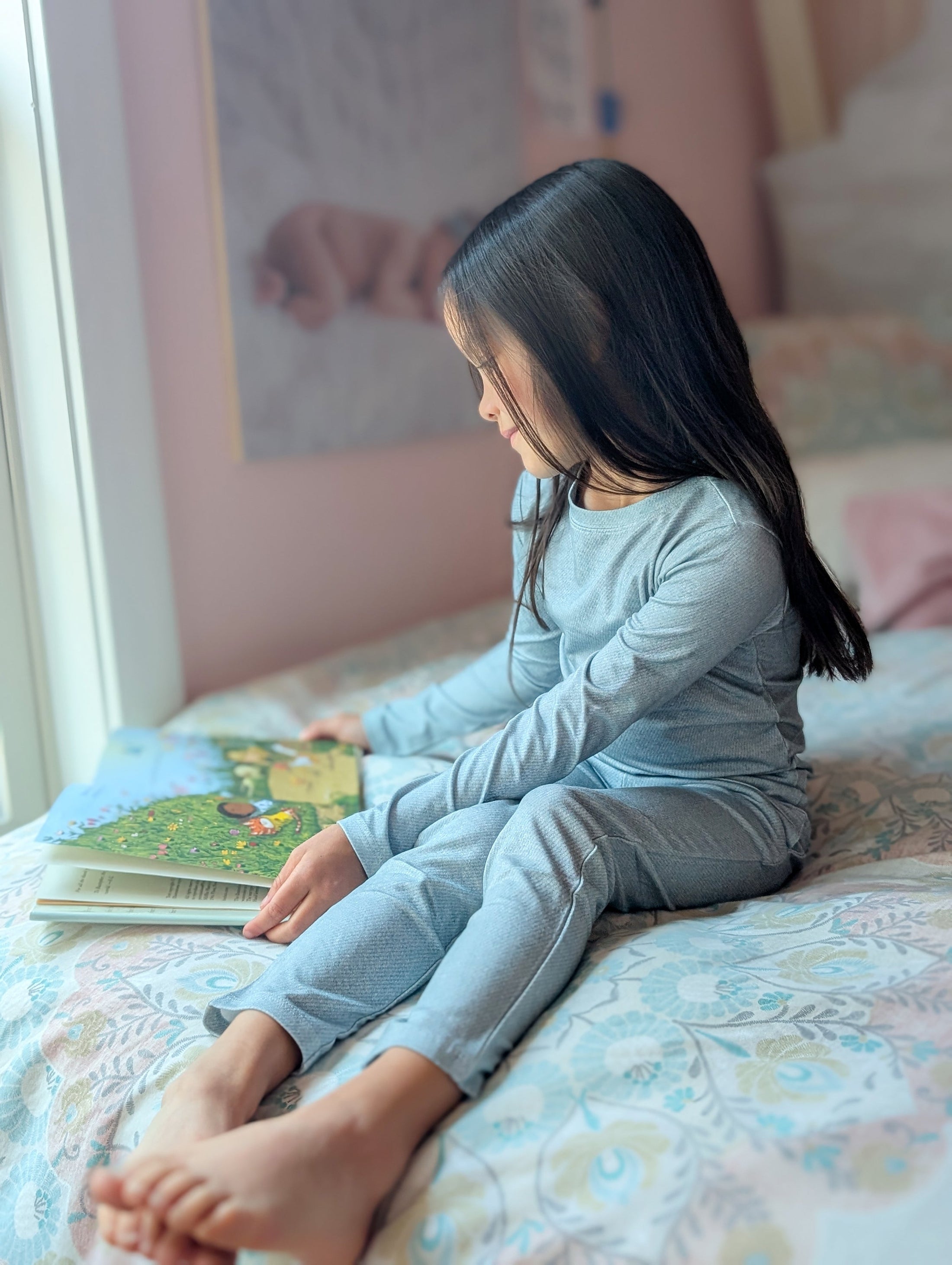 Baby Pajama Set – Light Blue Denim Print Long Sleeve – Baby Breez
