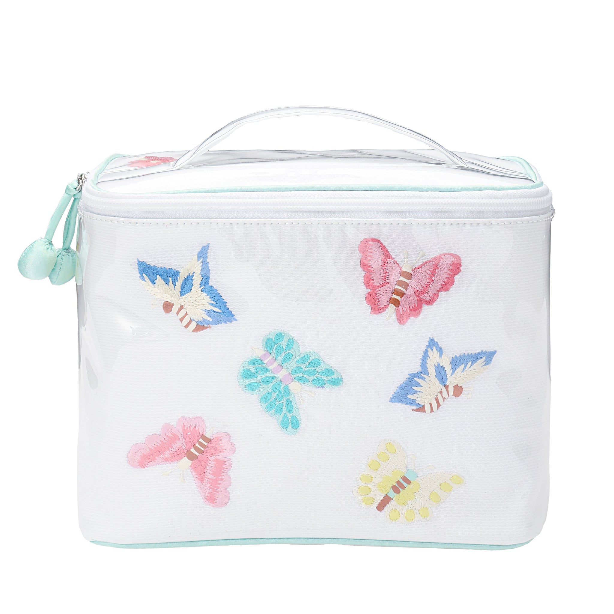 Lenora Butterfly Train Case – White, Multi-Color Embroidered Butterflies