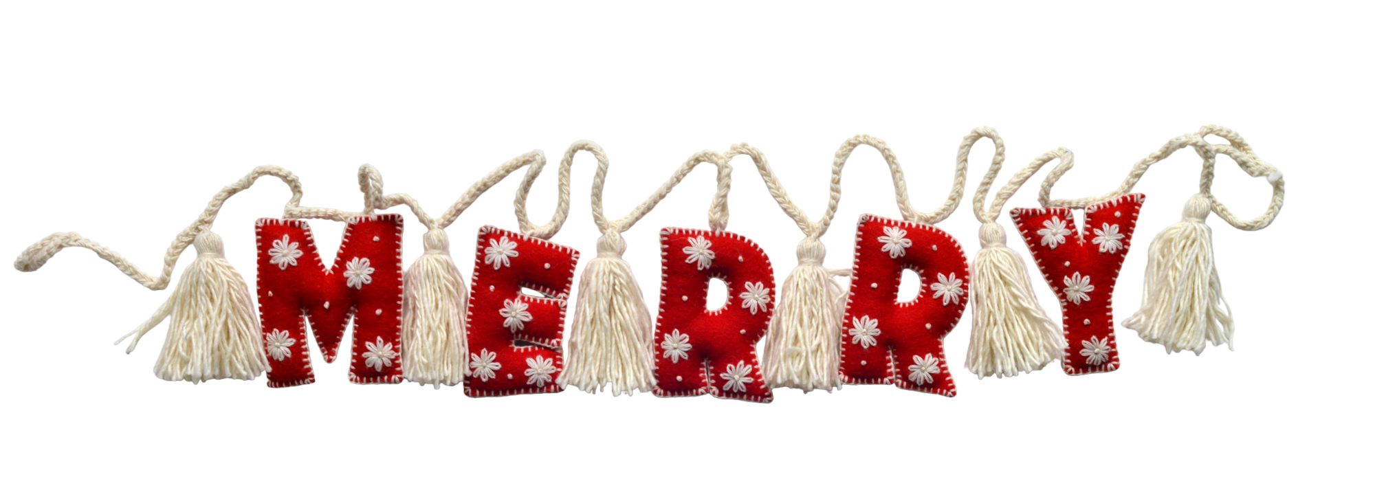 Merry Garland – Red Felt Letters with White Tassels | Melange Collection