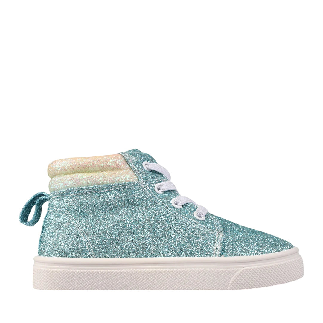 Oomphies Girls Slip-On Sneaker – Blue Glitter, High Top