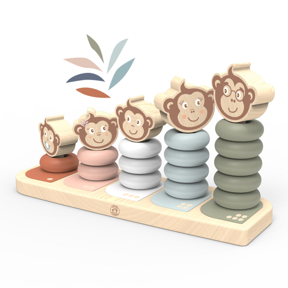 Wooden Baby Stacker Toy - Monkey Family Design With Pastel Stacking ...